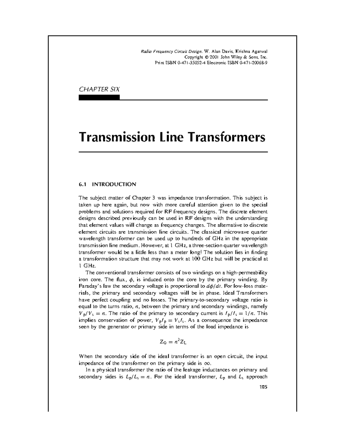 Transmission line transformer - Radio Frequency Circuit Design. W. Alan Davis, Krishna Agarwal ...