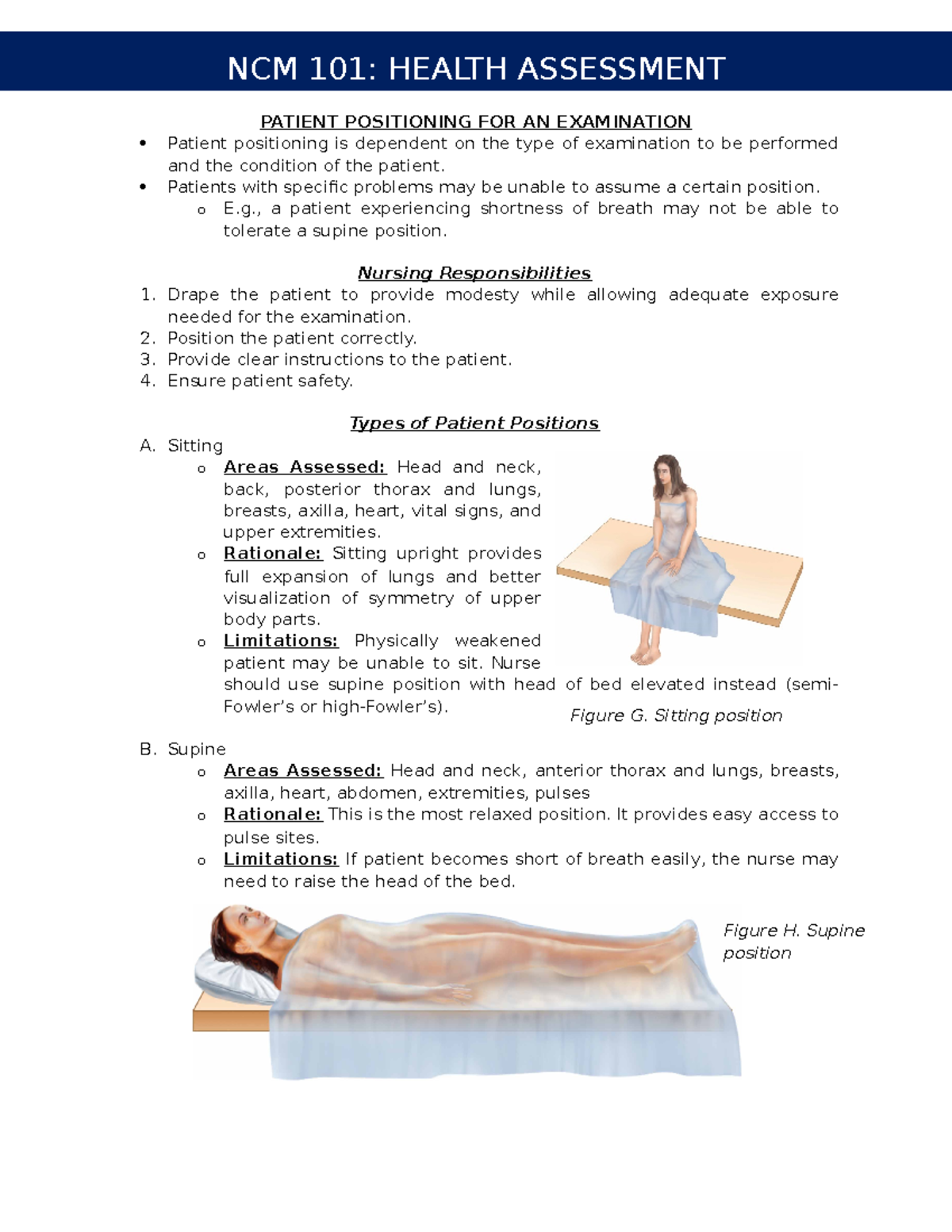 Patient Positioning FOR AN Examination - PATIENT POSITIONING FOR AN ...