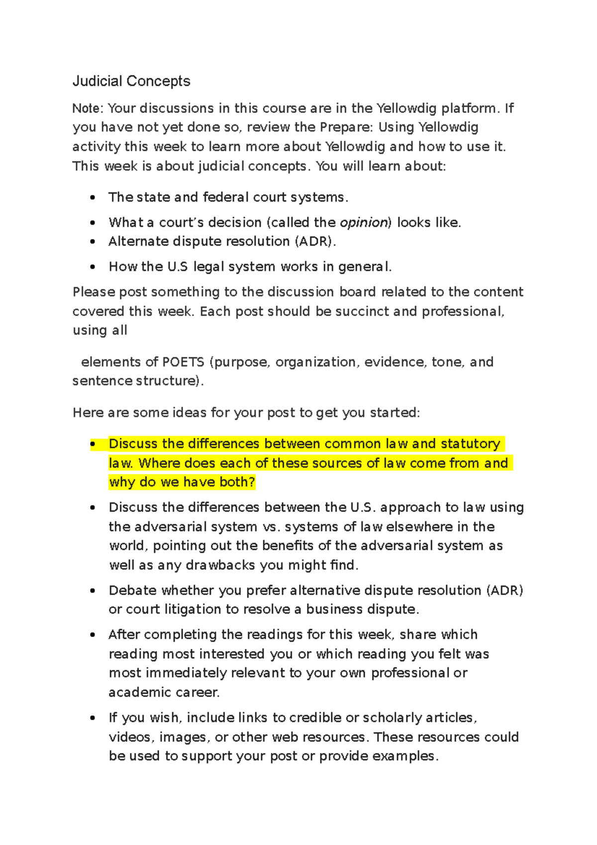 Week 1 d 2 Stat Law - Judicial Concepts Note: Your discussions in this ...