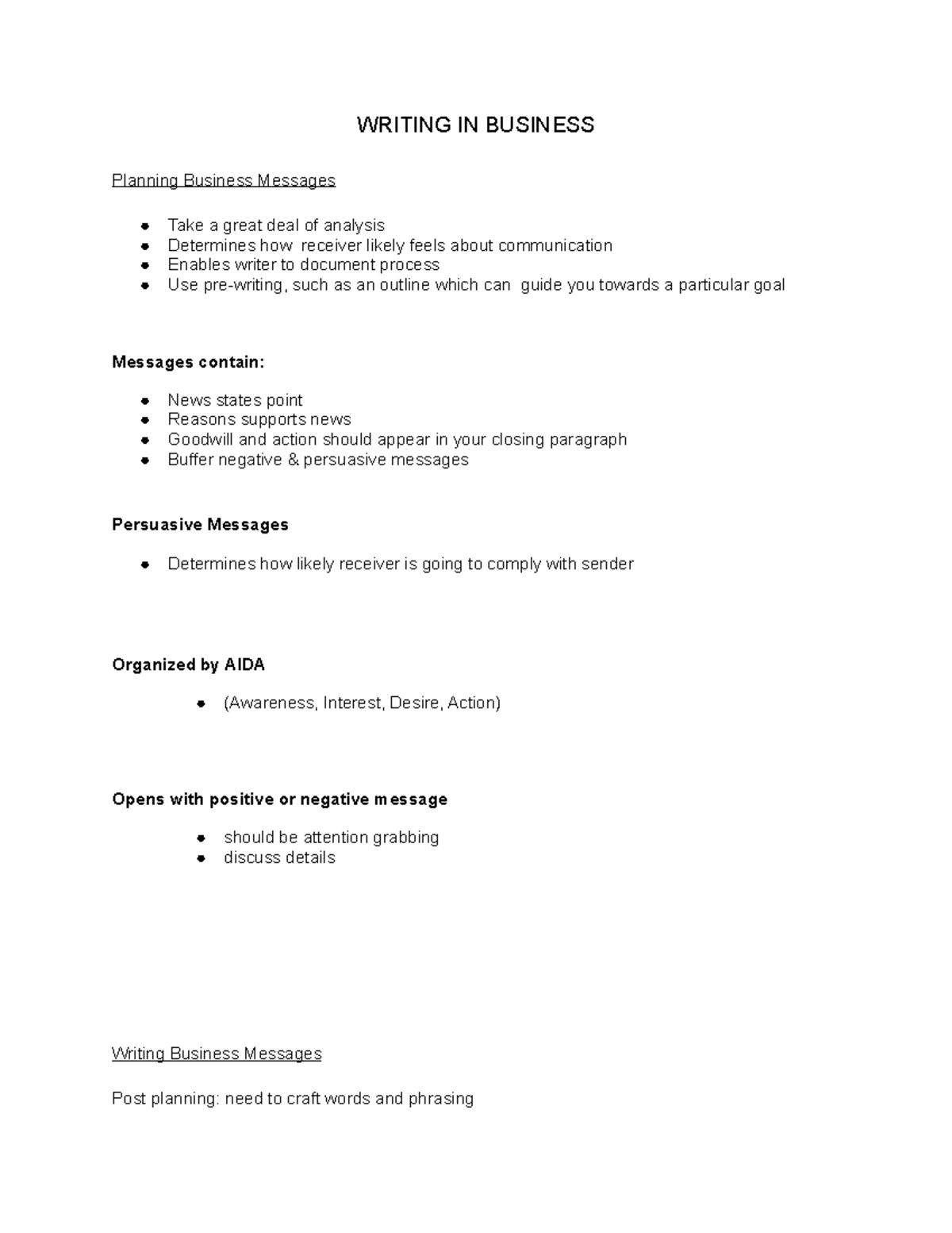 Business Communications Notes #4 - WRITING IN BUSINESS Planning ...
