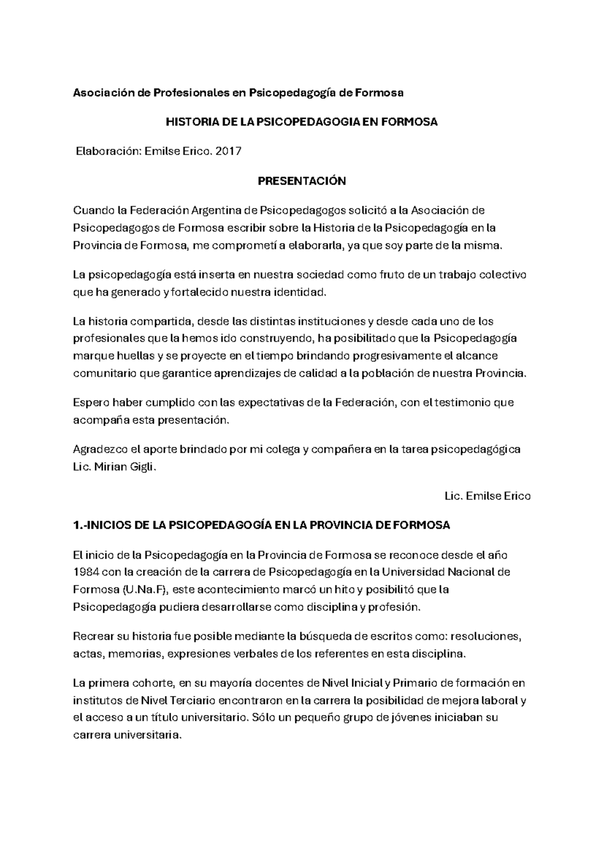 Historia de la Psp. Emilse E - Asociación de Profesionales en ...
