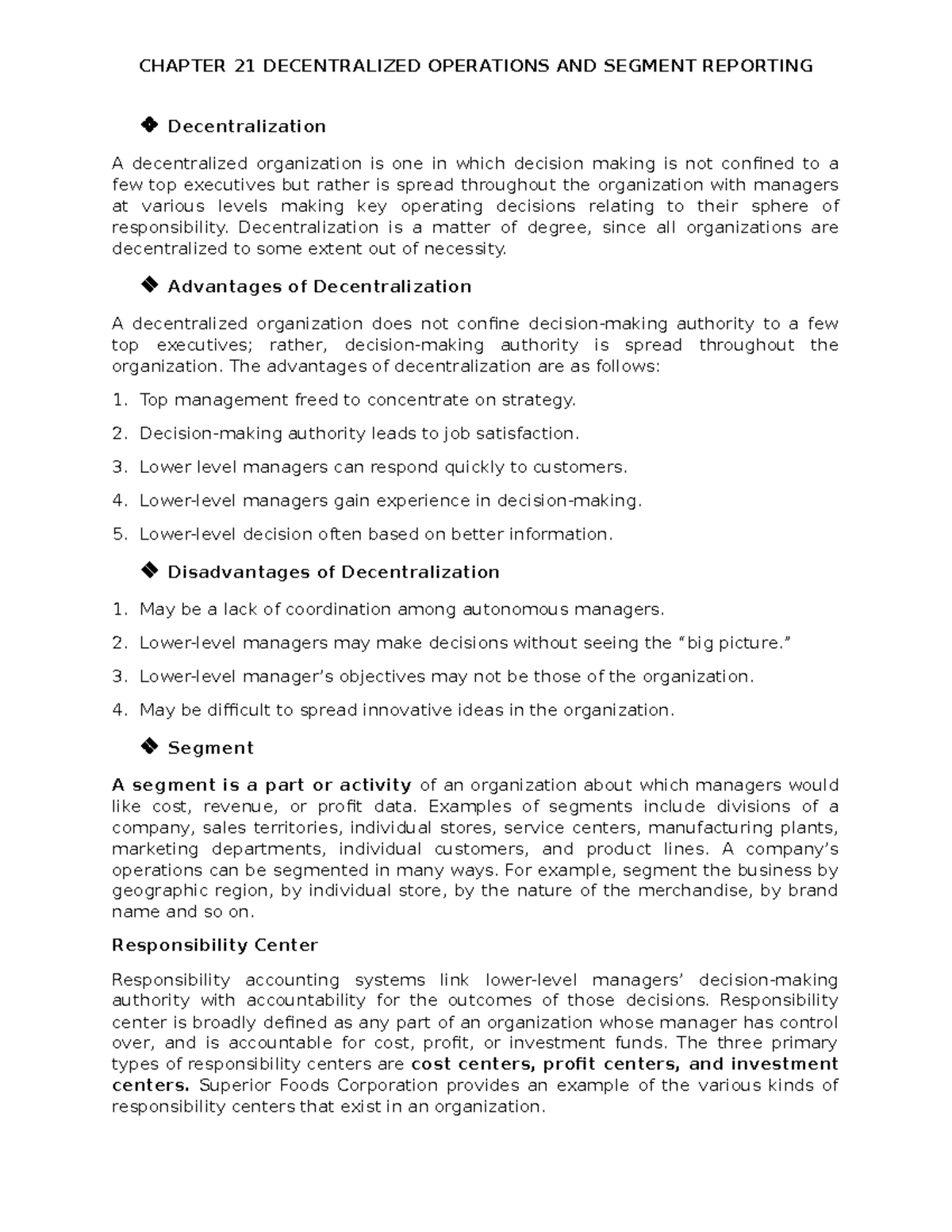 21Decentralized Operations and Segment Reporting - Decentralization A ...