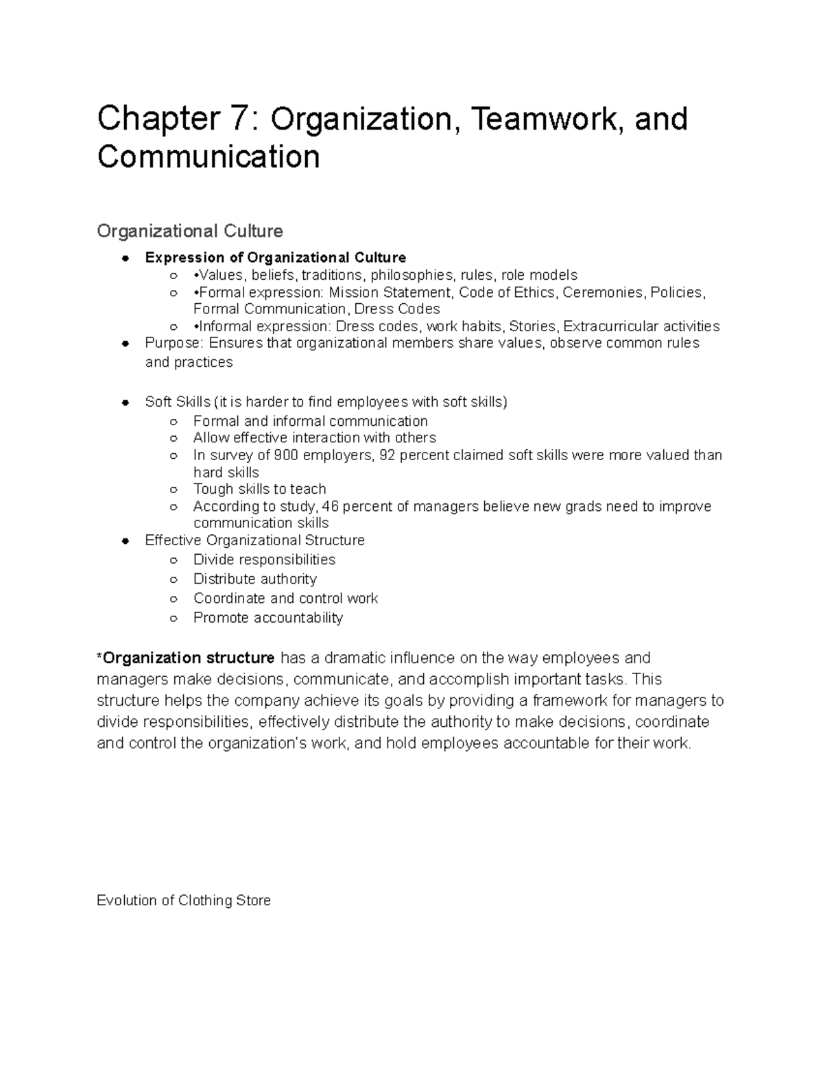 Chapter 7 Organization, Teamwork, Communication - Chapter 7 ...