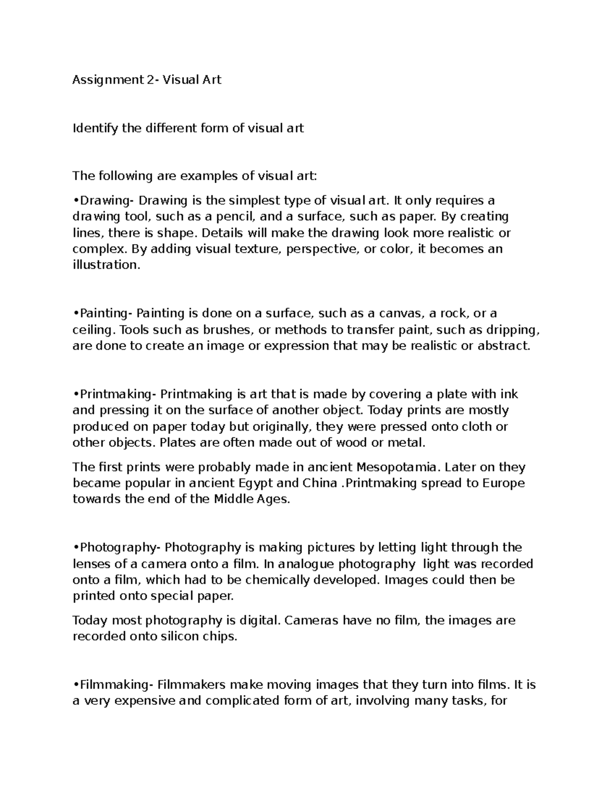 HM Artap 2 - Hmm - Assignment 2- Visual Art Identify the different form ...