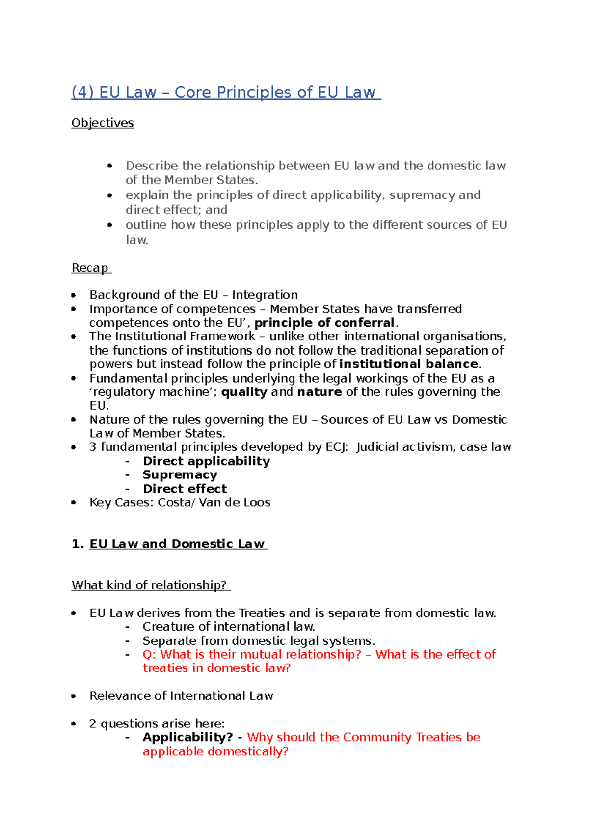 (4) Core Principles of EU Law - (4) EU Law – Core Principles of EU Law ...