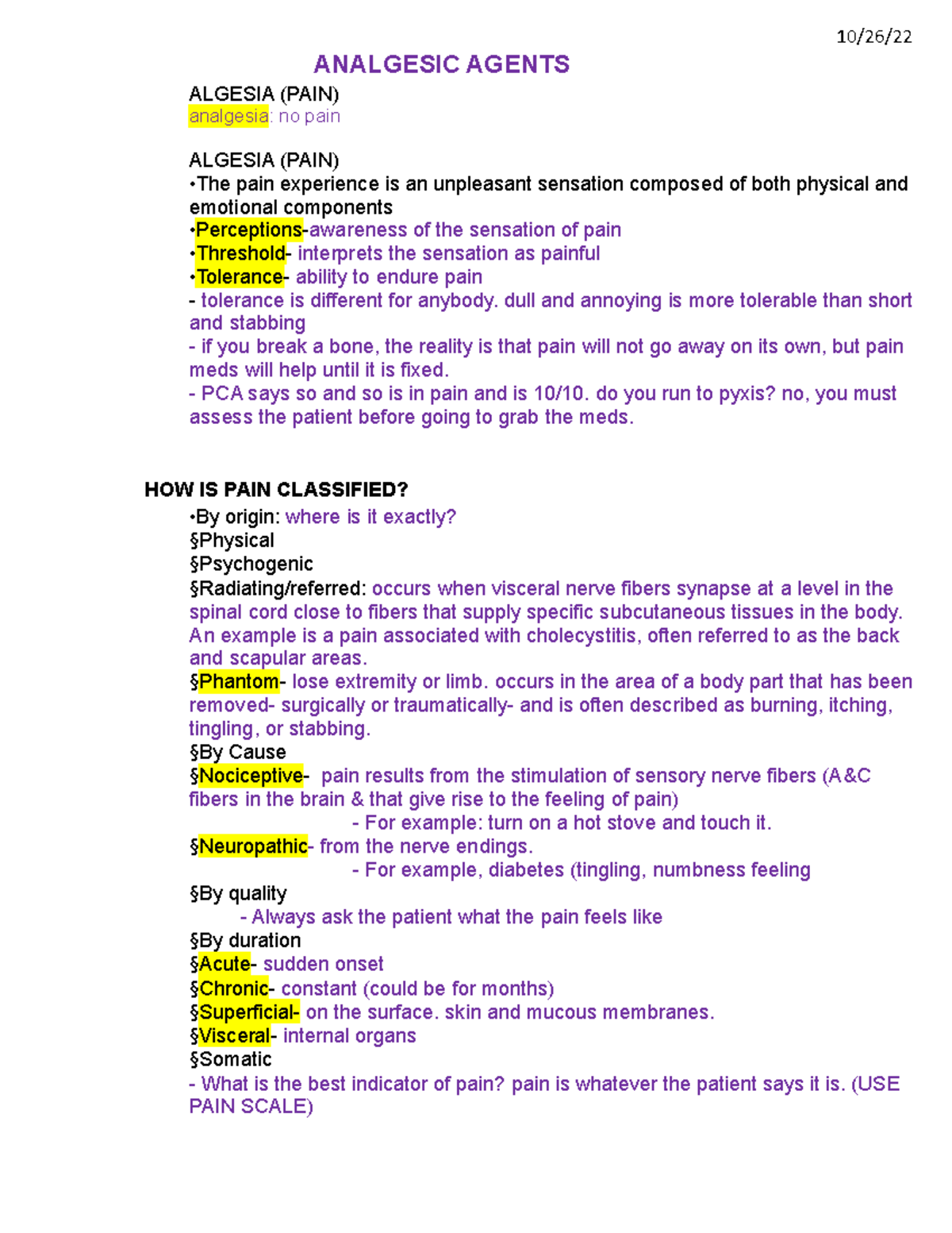 Analgesic Agents lecture 1 - 10/26/ ANALGESIC AGENTS ALGESIA (PAIN ...