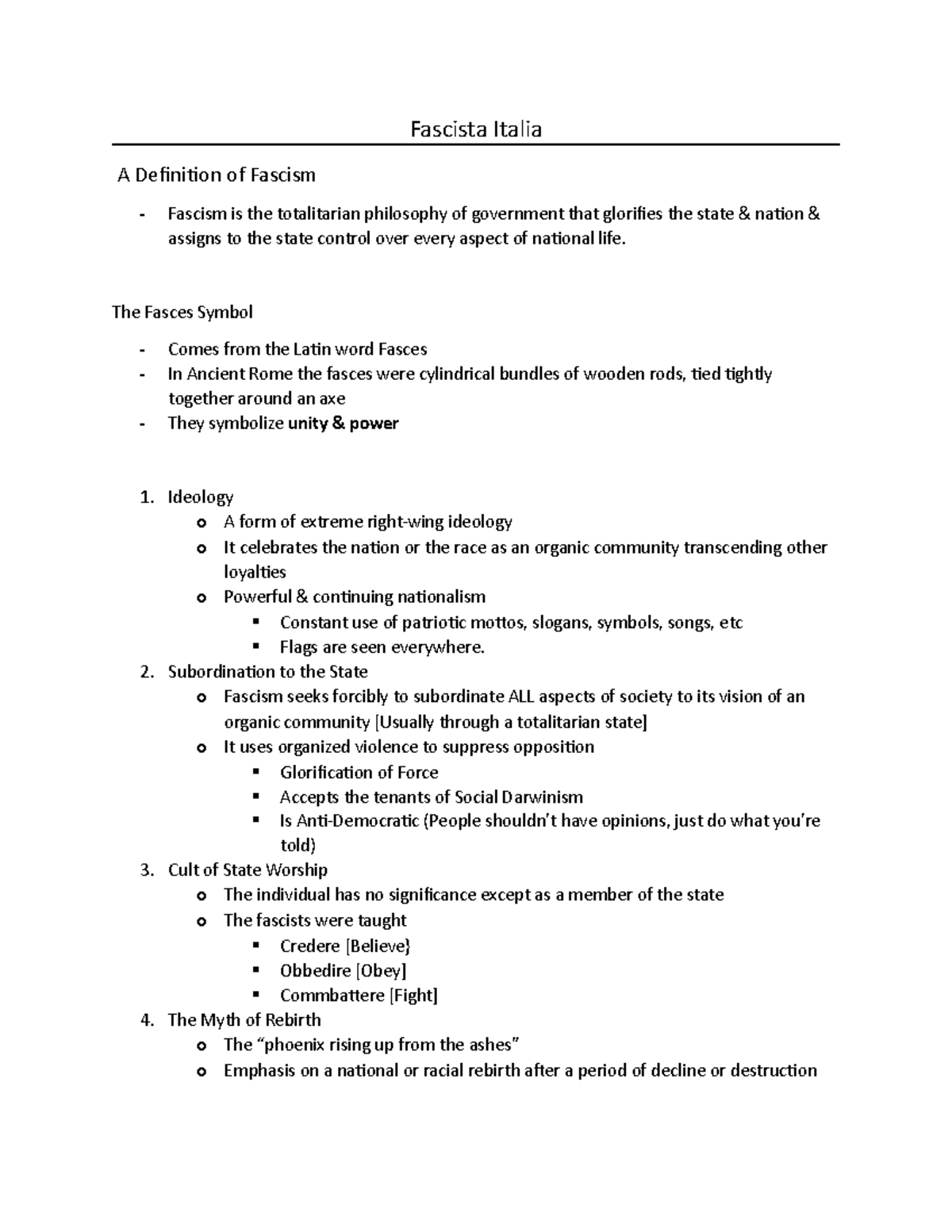 Italian Fascism - Covers the AP European History Notes (Uploader scored ...