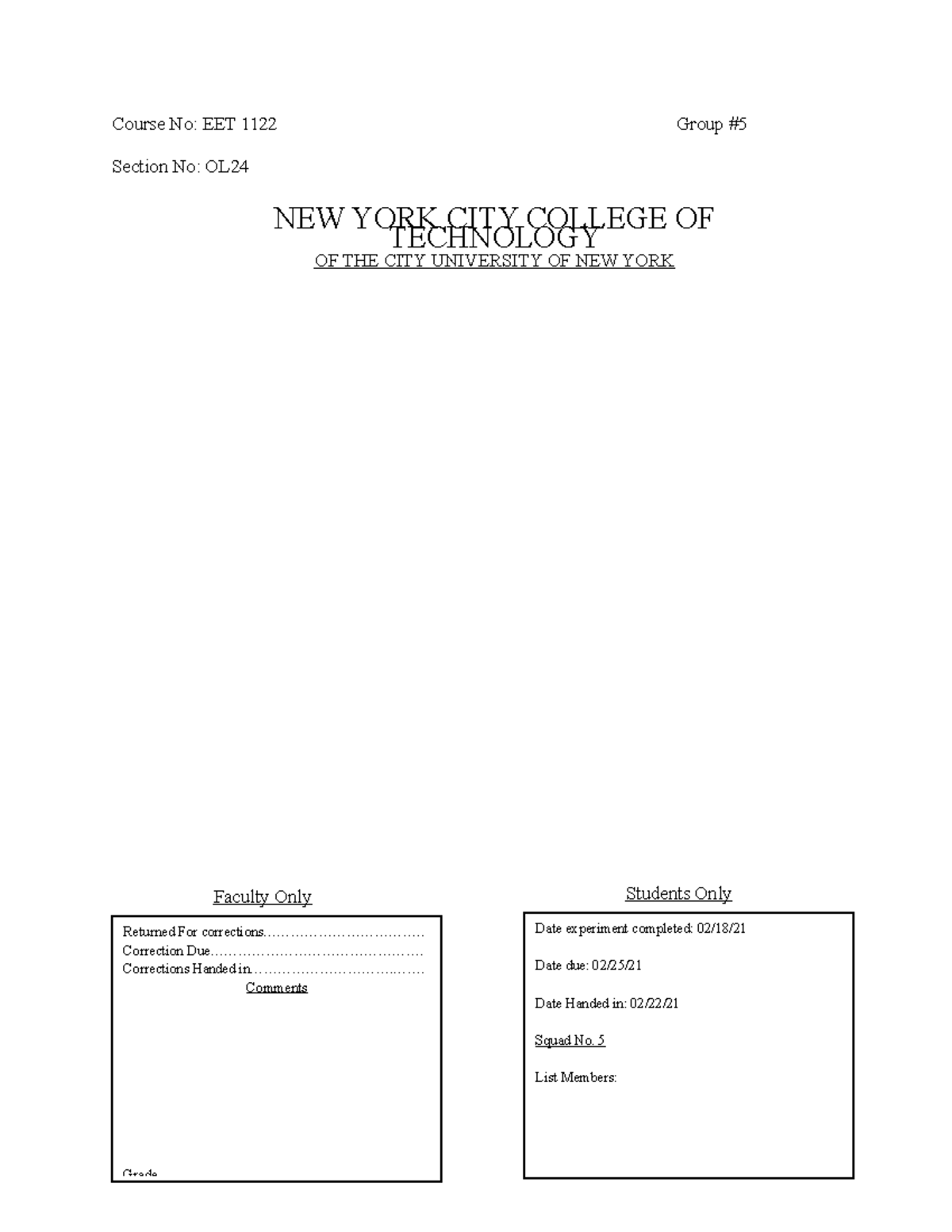 Color Code - Lab for EET - Course No: EET 1122 Group # Section No: OL ...