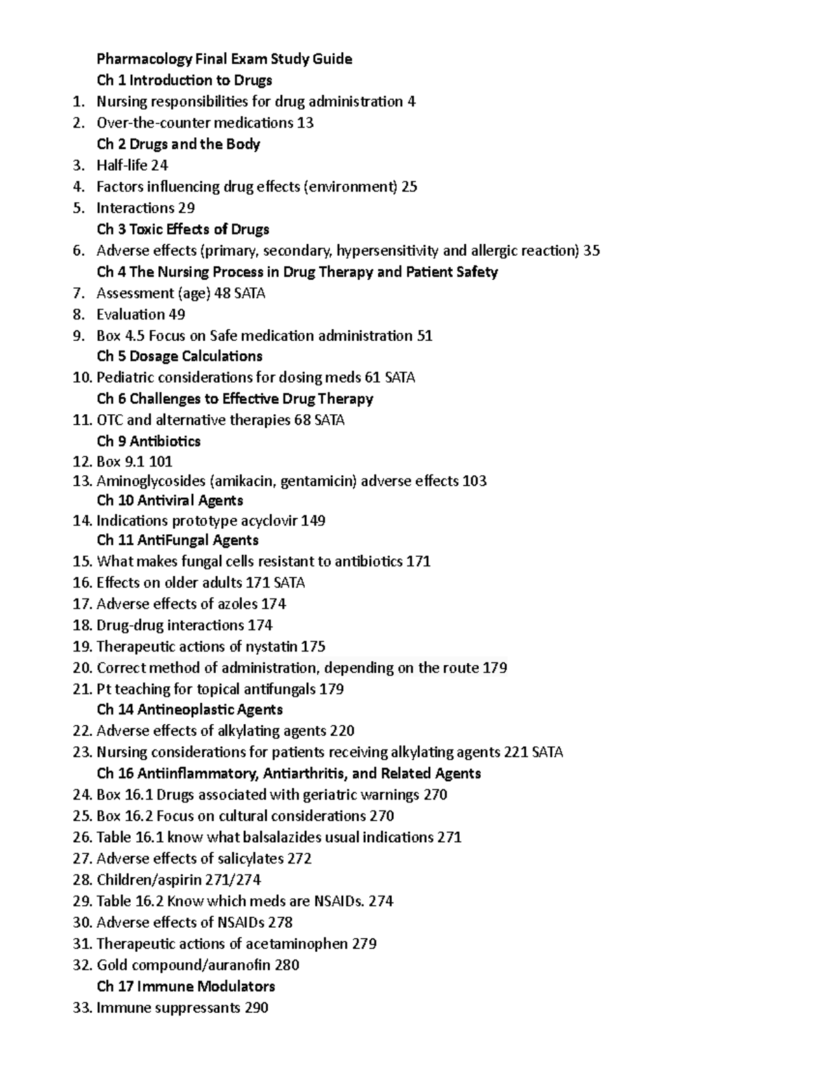 Final Exam Study Guide - 274 Adverse effects of NSAIDs 278 Therapeutic ...