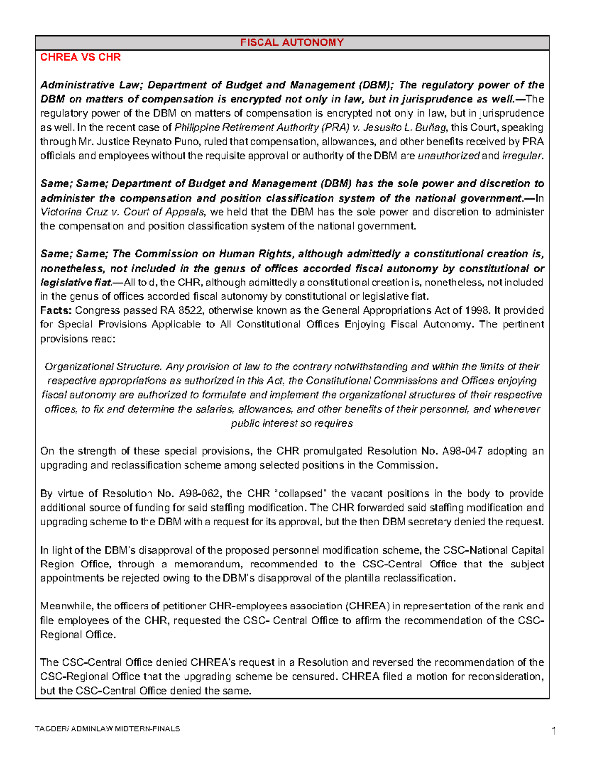 Mine-midterm Fiscal- Autonomy - FISCAL AUTONOMY CHREA VS CHR ...