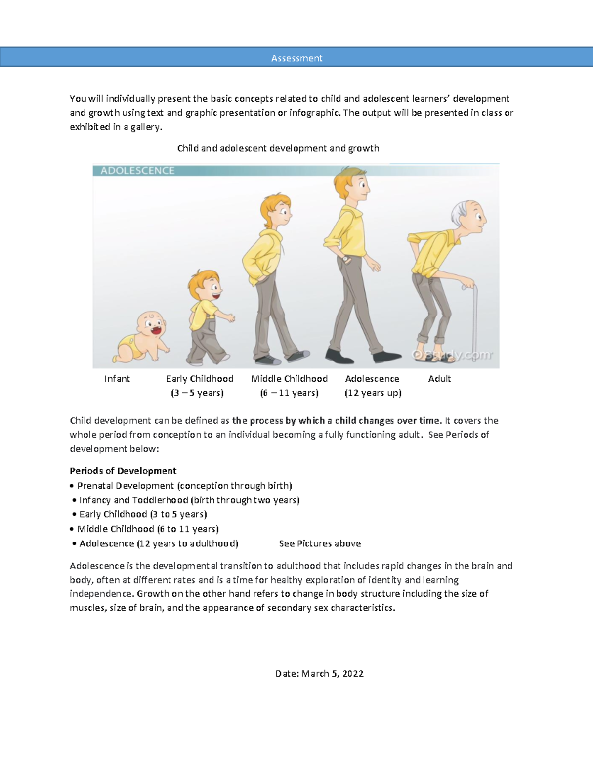 Child and adolescent development and growth Assessment and Reflection ...