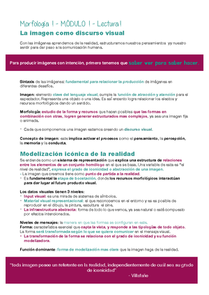Resumen M3 Morfologia L1 Y L2 - MODULO 3. LECTURA 1. Plano Grafico. Es fundamental reconocer al ...