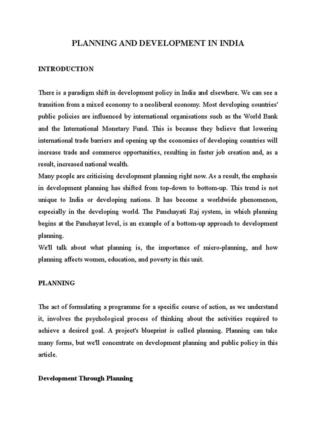 Planning AND Development IN India - PLANNING AND DEVELOPMENT IN INDIA ...