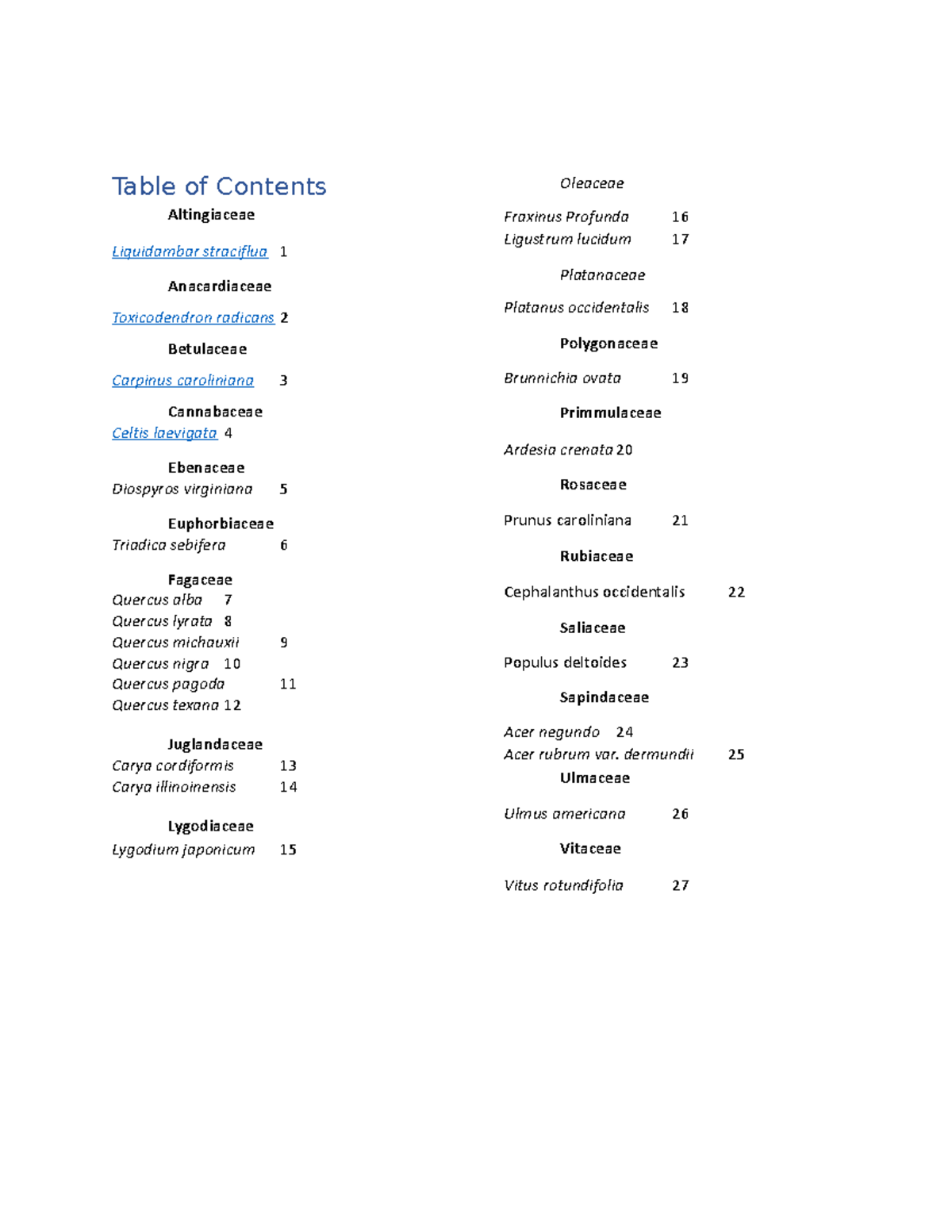 Big Huge Epic Tree Document - Table of Contents Altingiaceae ...