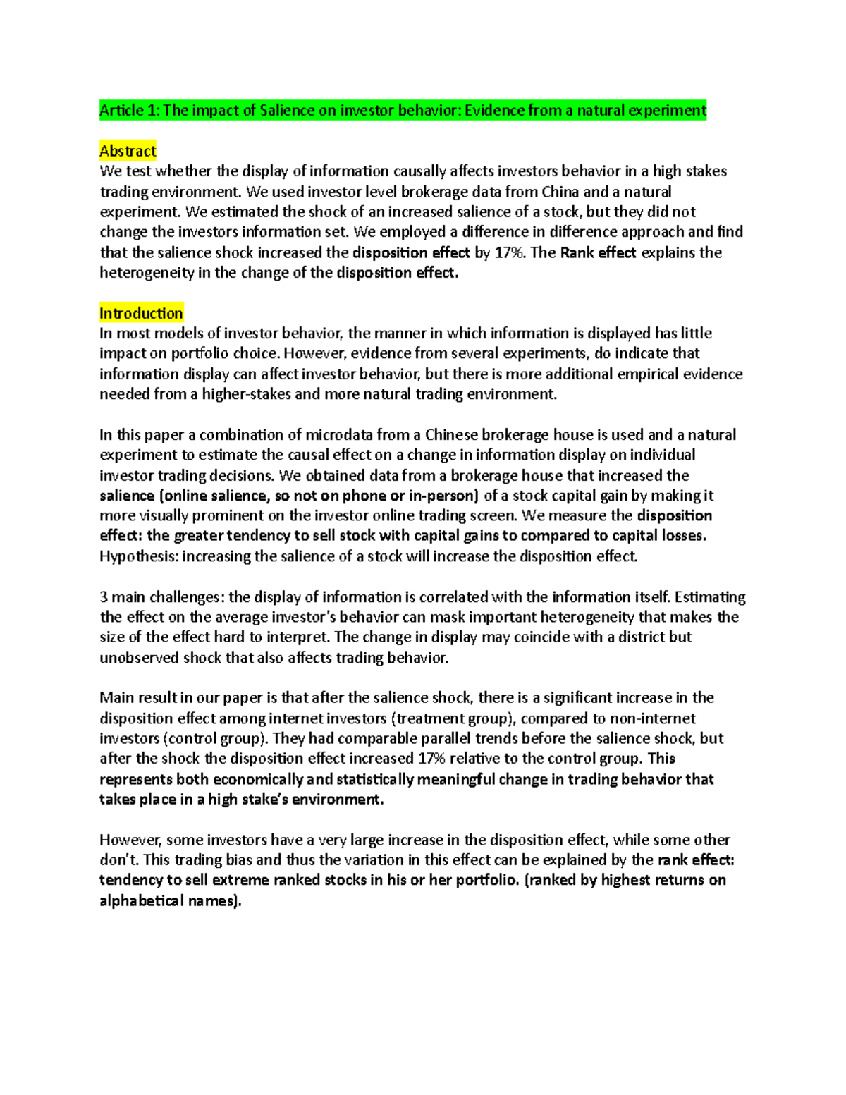 Articles Summary BFPI - Article 1: The impact of Salience on investor ...