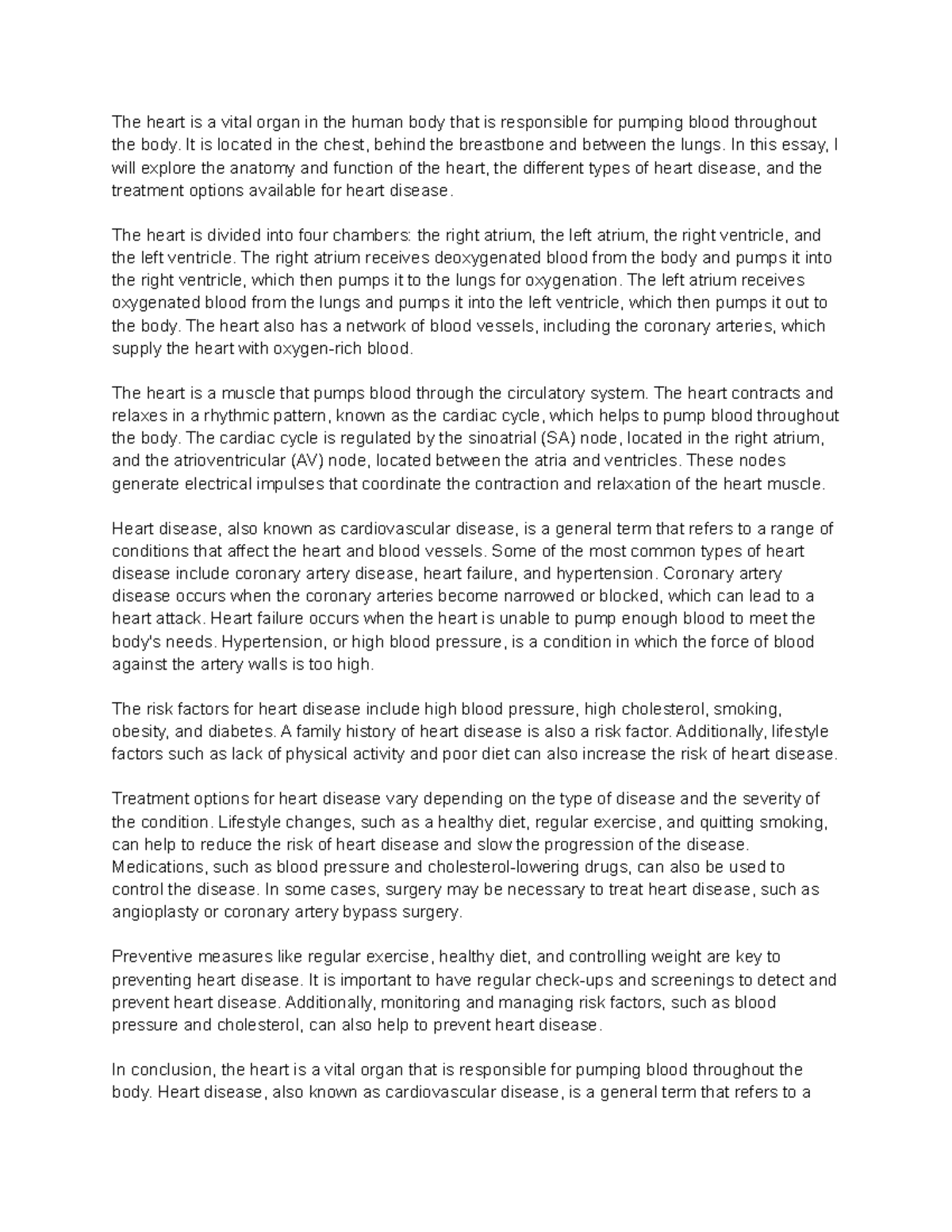 Heart essay - first sem - The heart is a vital organ in the human body ...