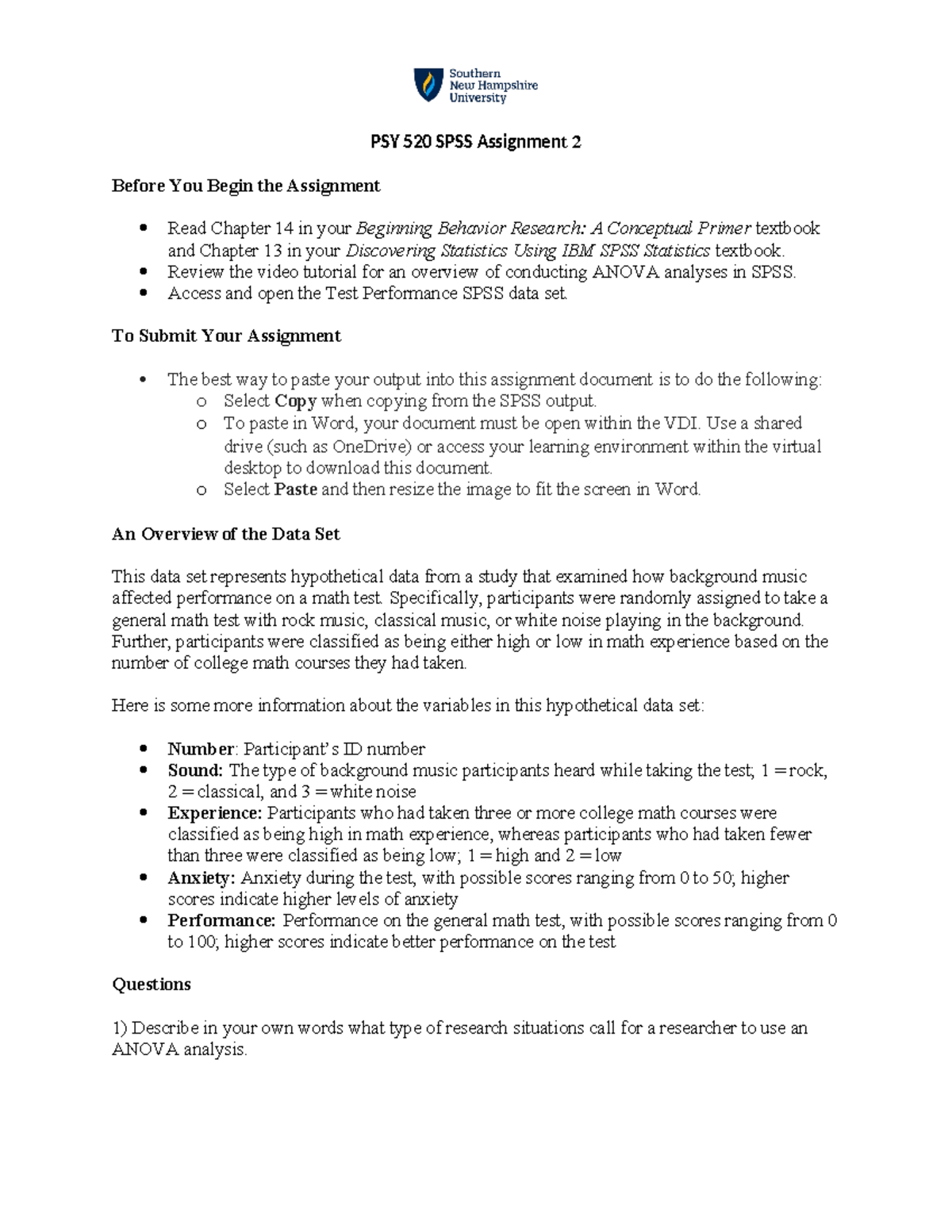 PSY 520 SPSS Assignment 2 - PSY 520 SPSS Assignment 2 Before You Begin the Assignment Read ...