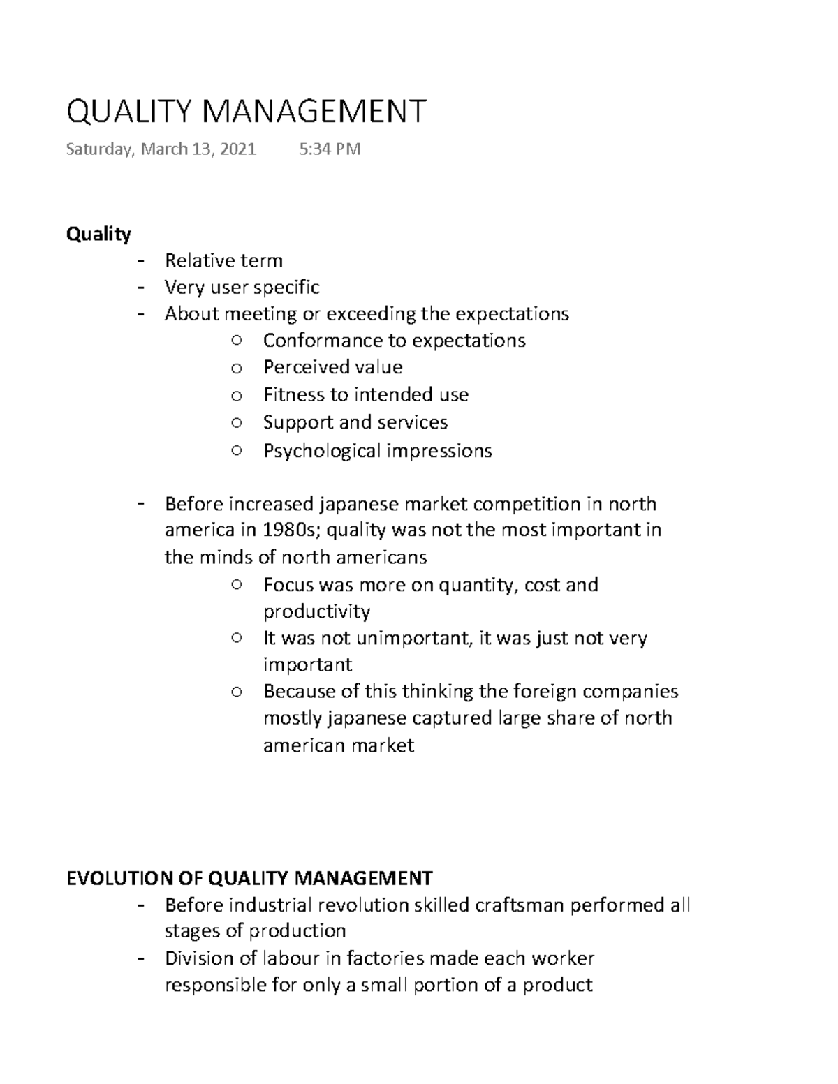 Quality Management - textbook + class notes lecture 5 - Quality ...