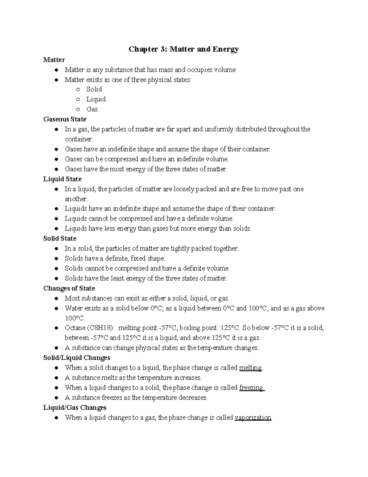 Chapters 1-5 CHEM 130 - Lecture notes 1-5 - Chapter 3: Matter and ...