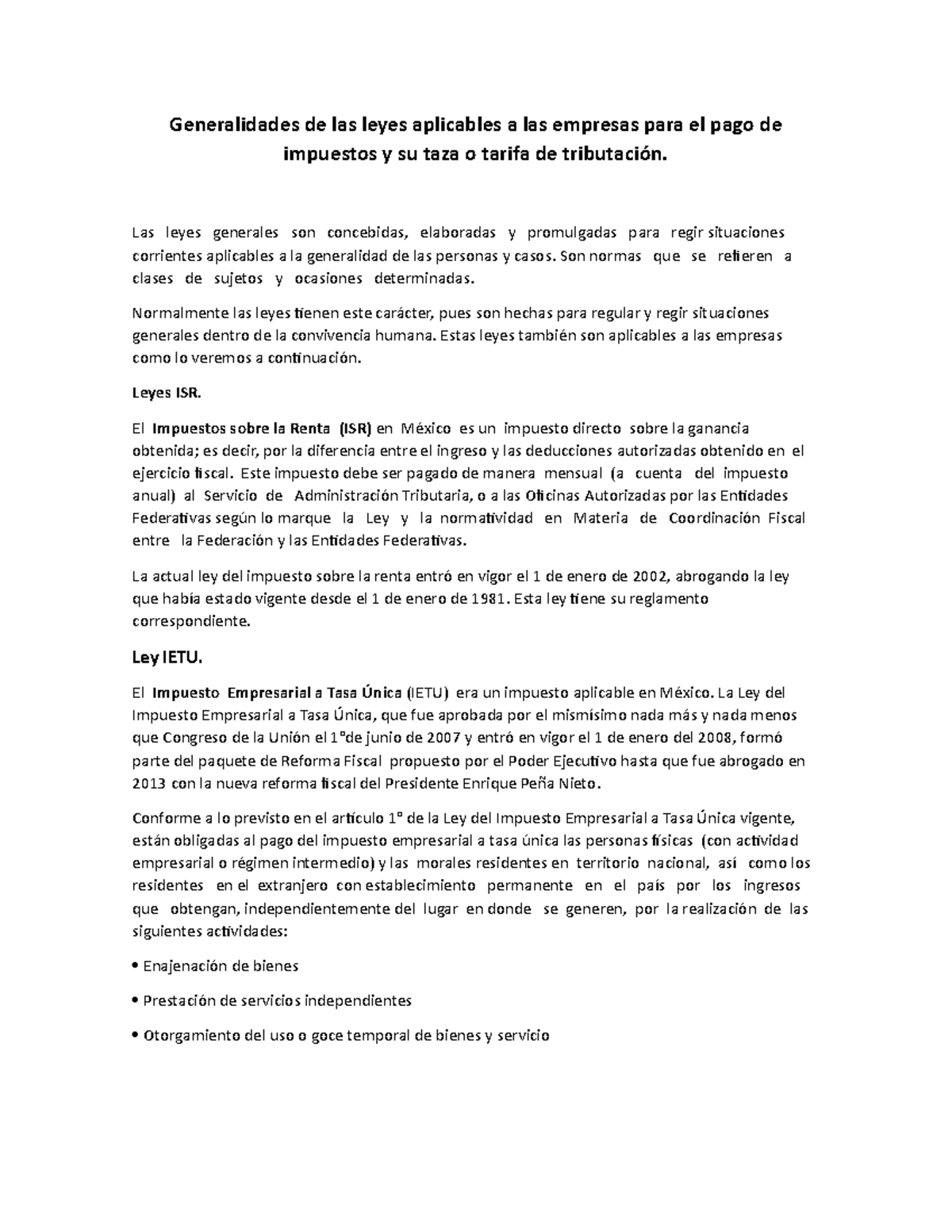 Generalidades de las leyes aplicables a - Las leyes generales son concebidas, elaboradas y - Studocu