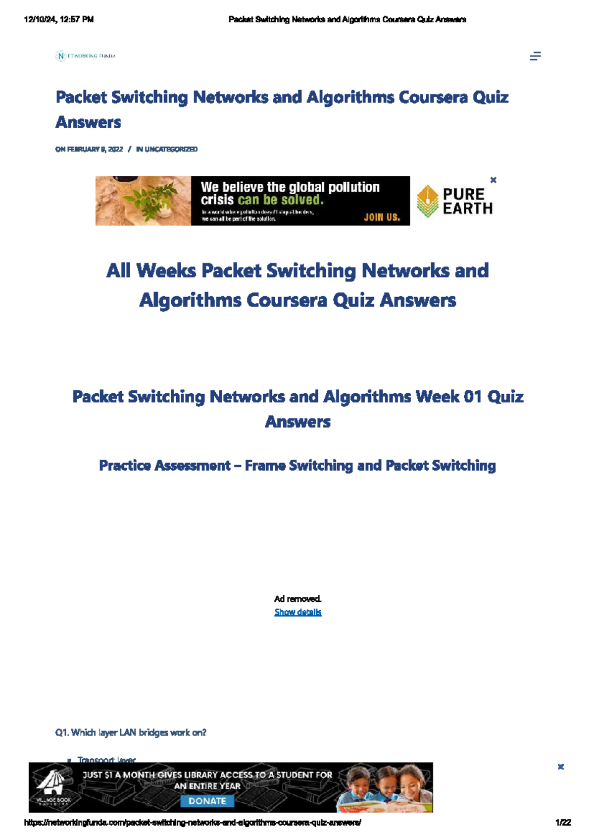 Packet switching answer - 12:57 PM Packet Switching Networks and ...