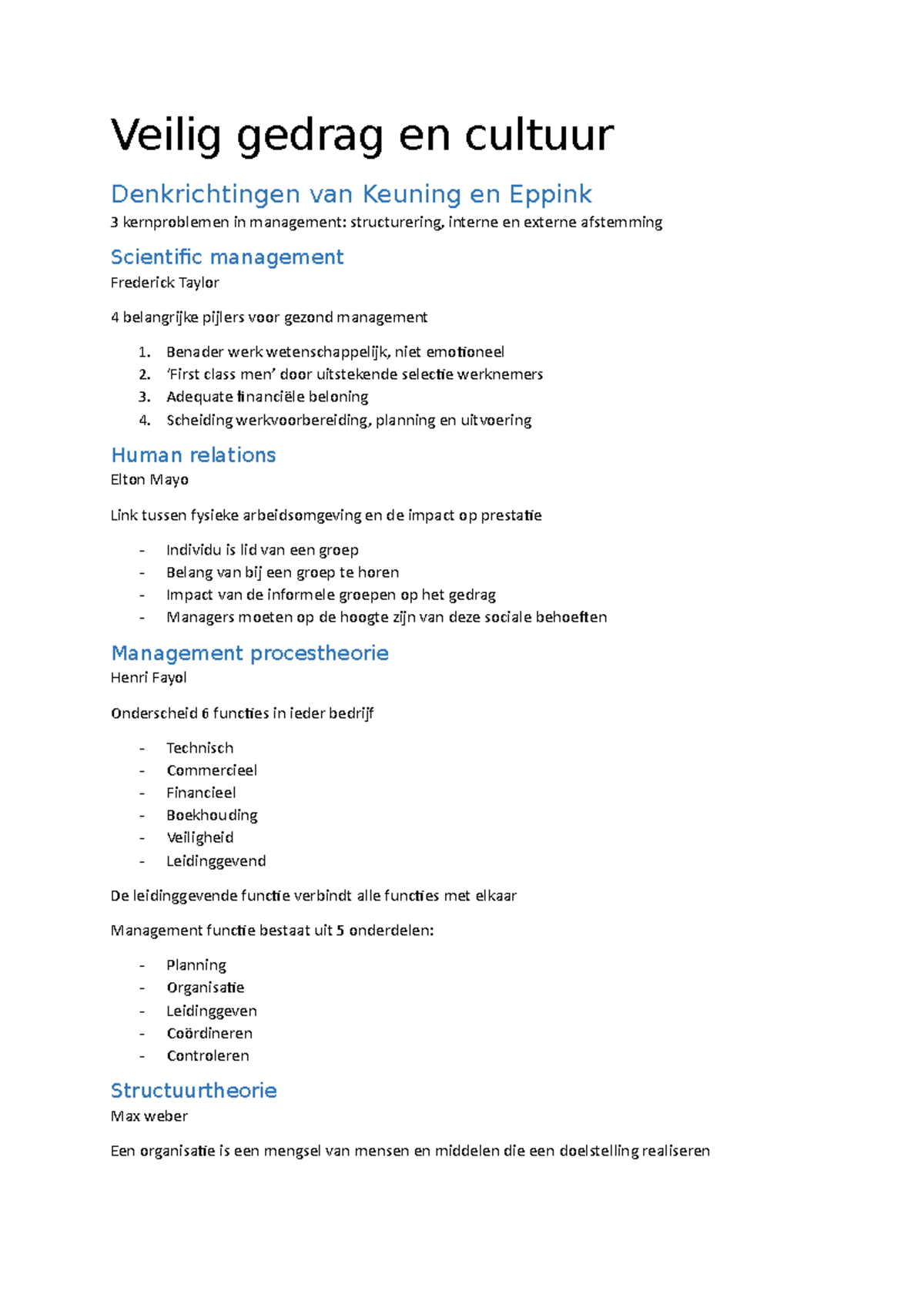 Veiligheid en gedrag samenvatting - Veilig gedrag en cultuur ...