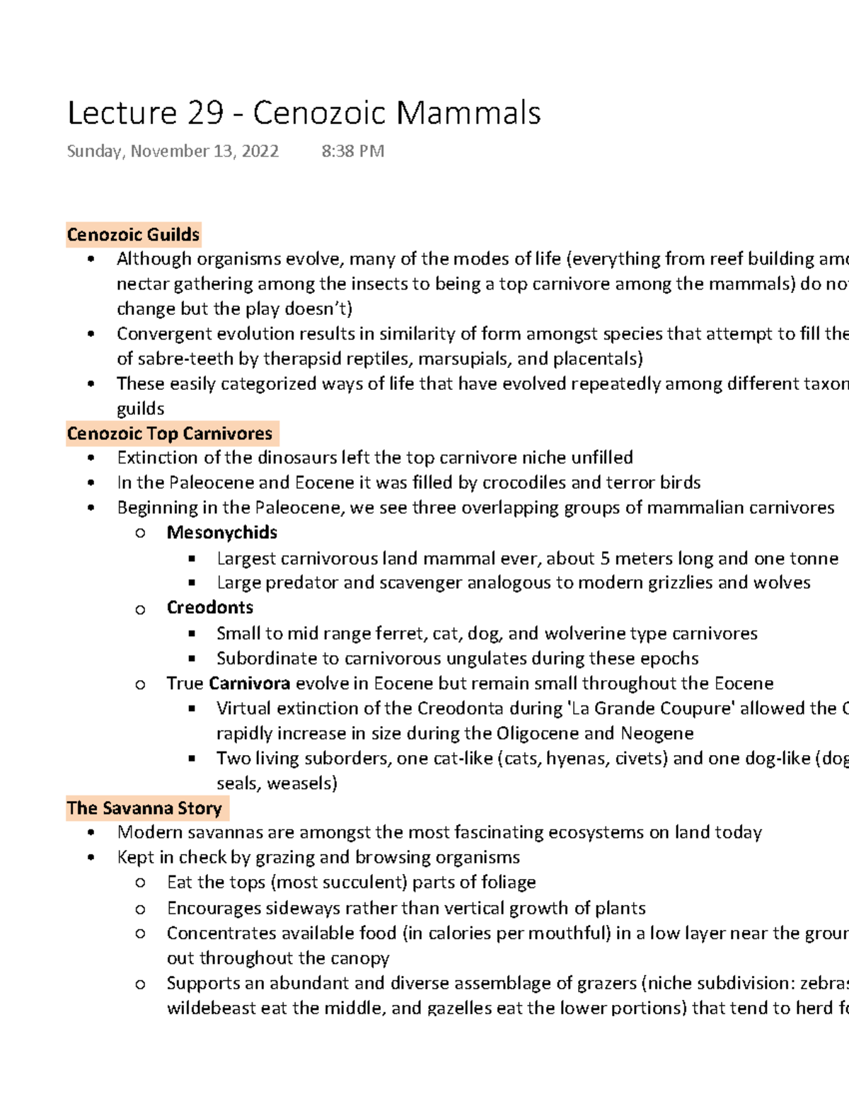 Lecture 29 - Cenozoic Mammals - Cenozoic Guilds Although organisms ...