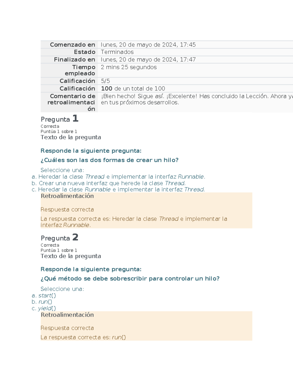 L9. Gestión de hilos - Ejercicio - Comenzado en lunes, 20 de mayo de 2024, 17: Estado Terminados ...