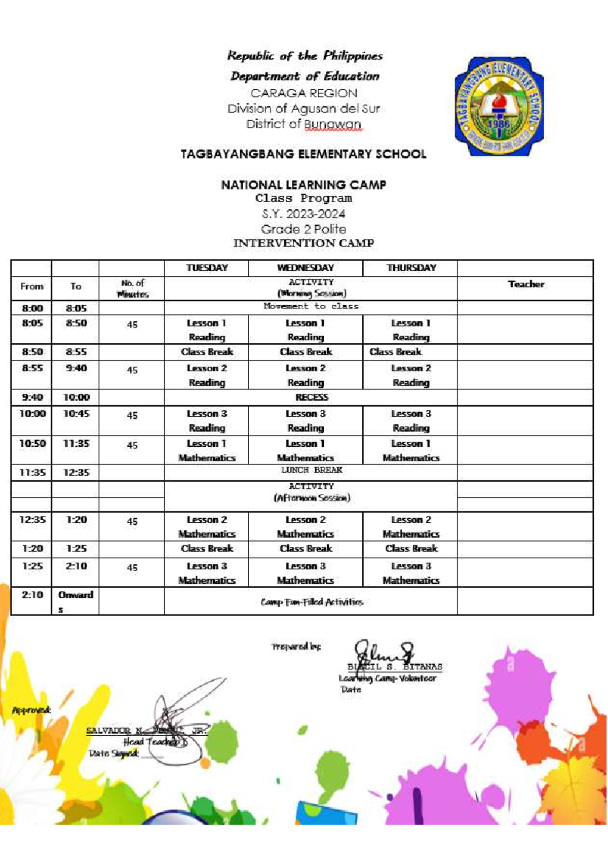 Class Program - fsadfsadfsdfasdef - Republic of the Philippines ...