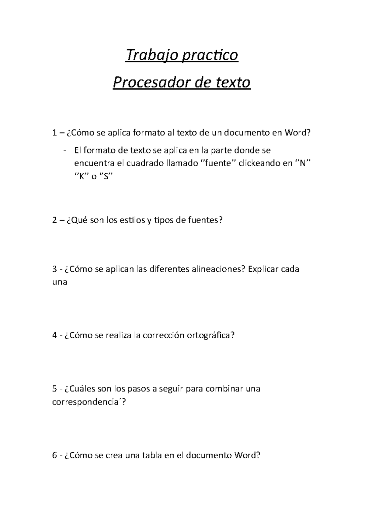 Trabajo practico de word fatima - Trabajo practico Procesador de texto ...