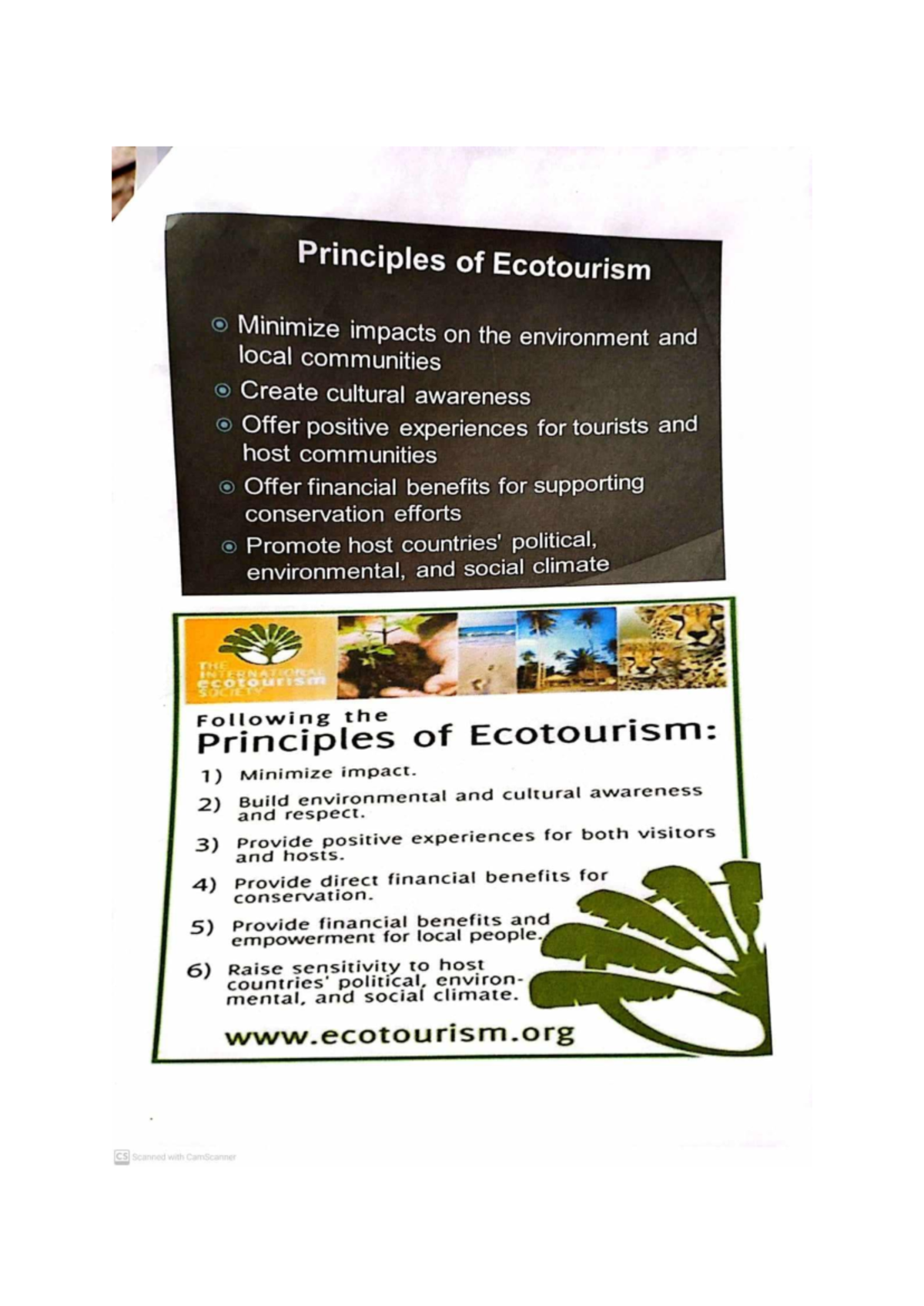 Chapter 1 - Principles of Ecotourism Minimize impacts on the ...