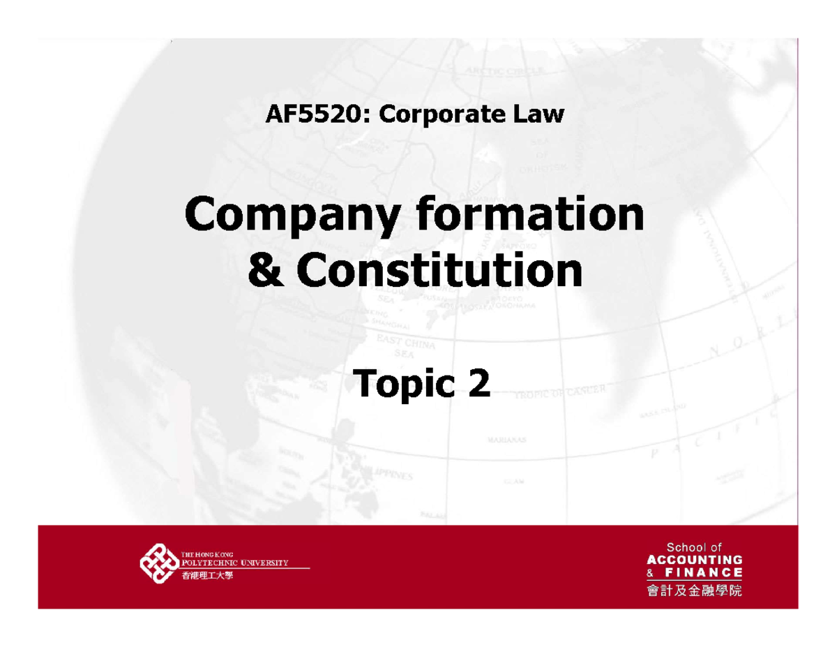 Topic 2 - Company Formation and Constitution - AF5520: Corporate Law Company formation & - Studocu