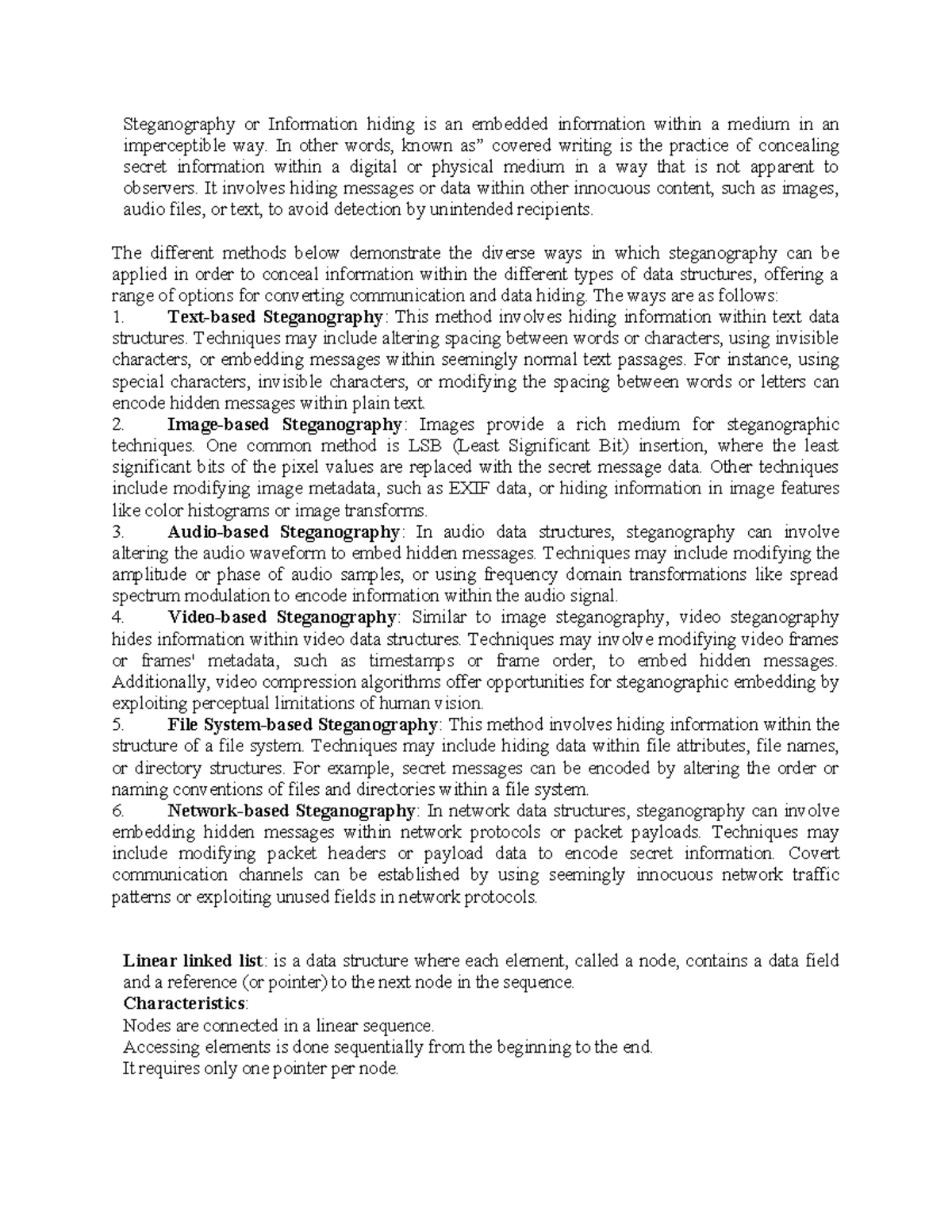 Csc 208 lecture materials 2024 - Steganography or Information hiding is ...