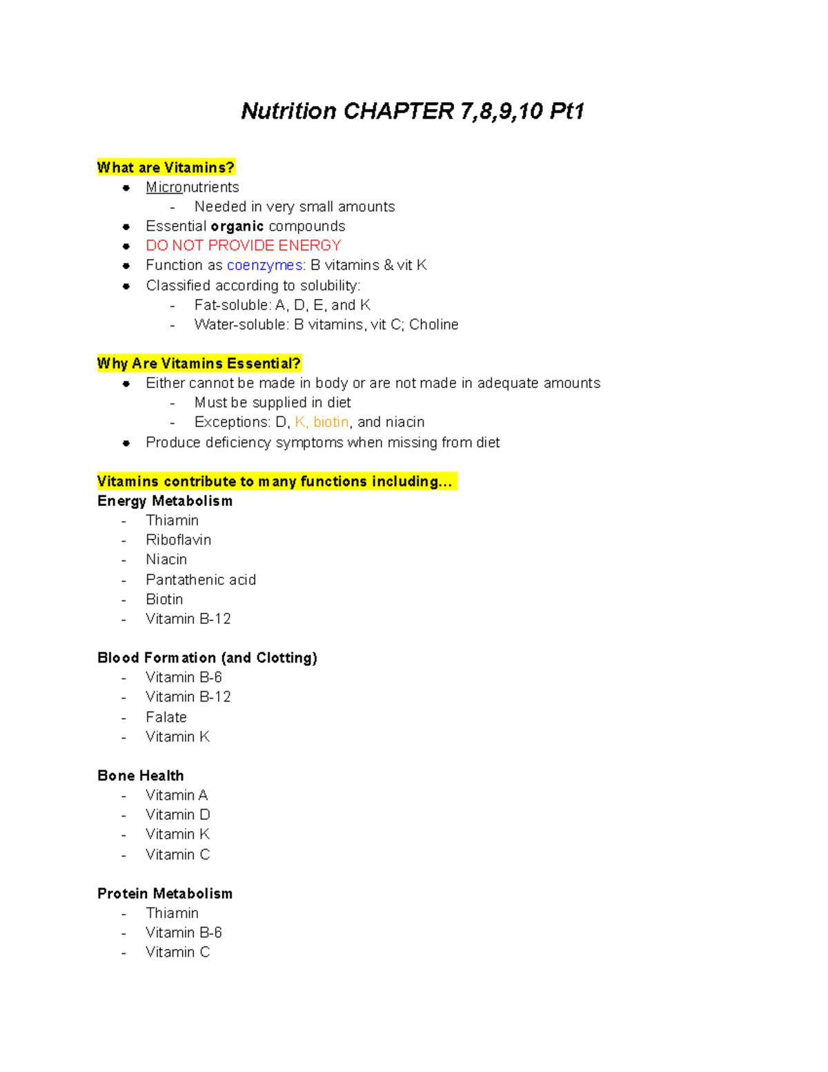 Nutrition Chapter 7,8,9,10 Pt1 - Nutrition CHAPTER 7,8,9,10 Pt What are ...