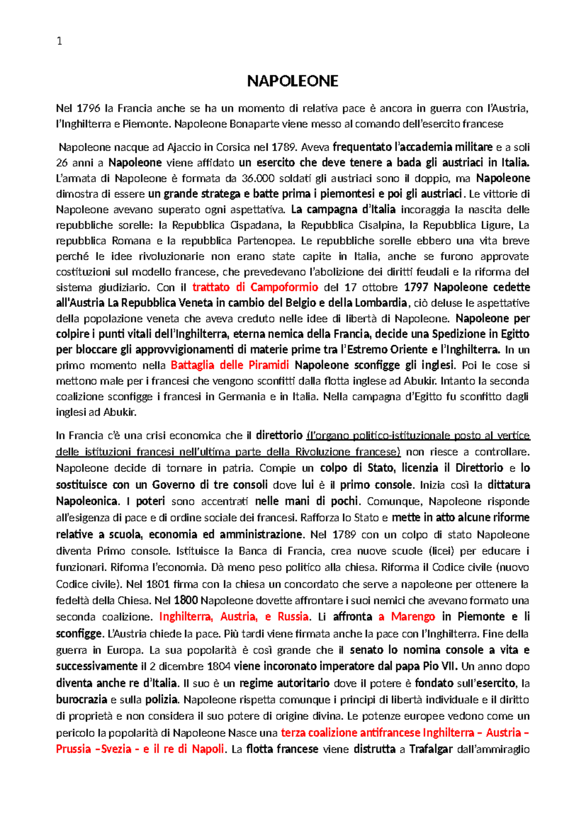 Napoleone - Riassunto Storia moderna - NAPOLEONE Nel 1796 la Francia ...