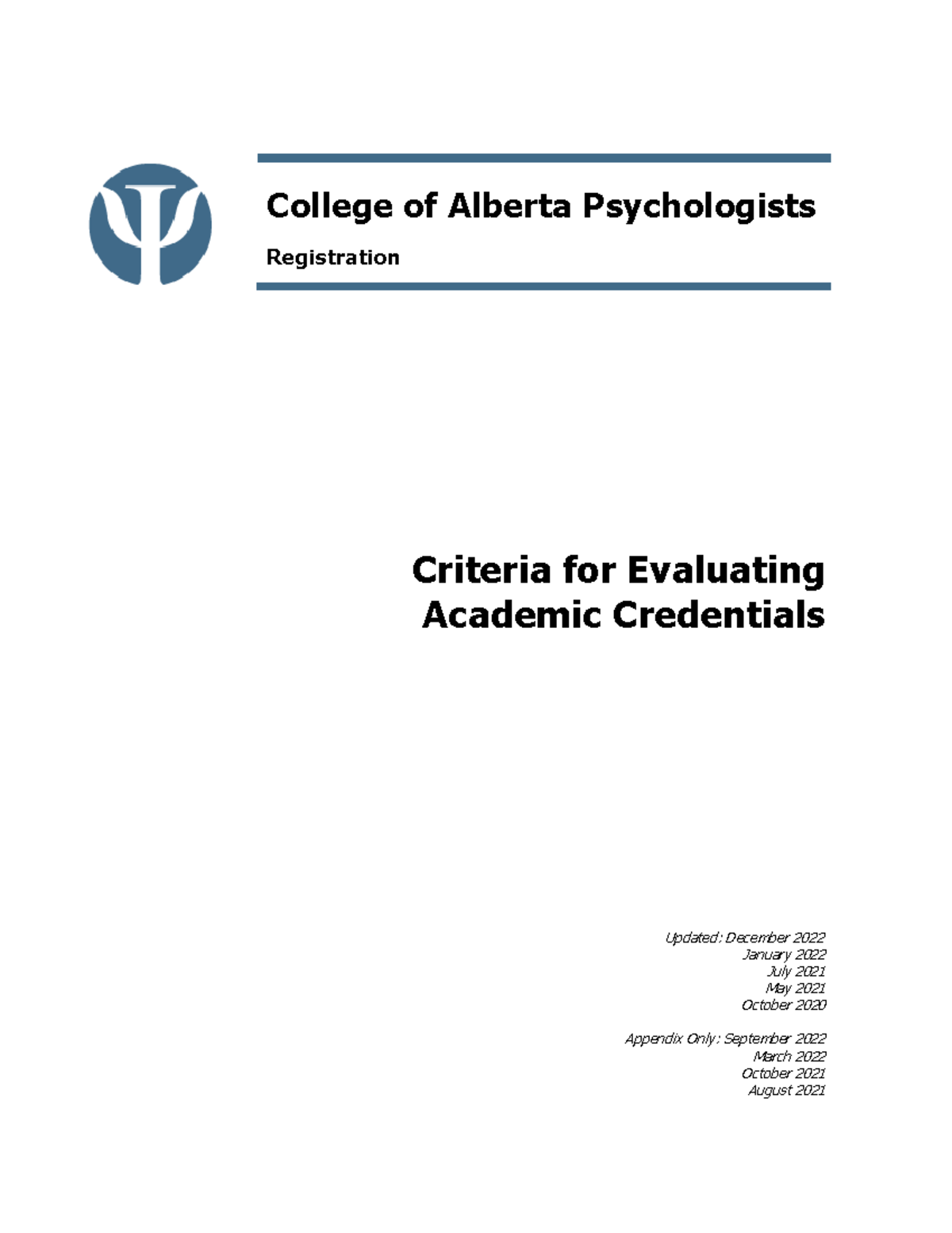 Criteria for Evaluating Academic Credentials - December 2022 council ...