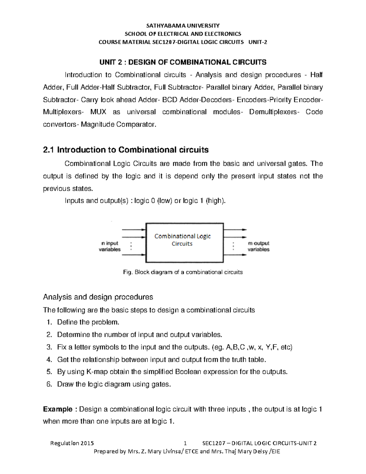 Unit2 0 - coa - SCHOOL OF ELECTRICAL AND ELECTRONICS COURSE MATERIAL ...