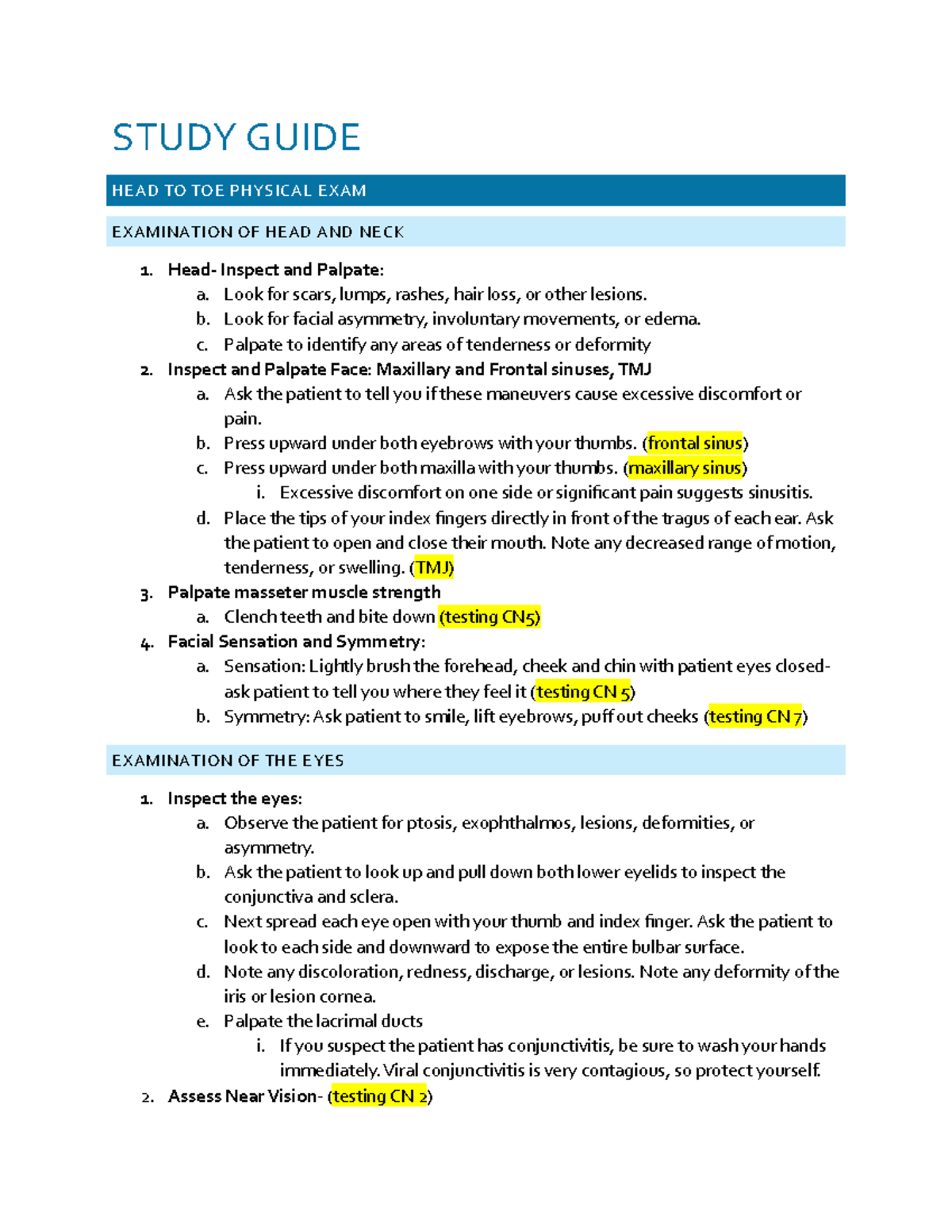Head to Toe Assessment Study Guide - STUDY GUIDE HEAD TO TOE PHYSICAL ...