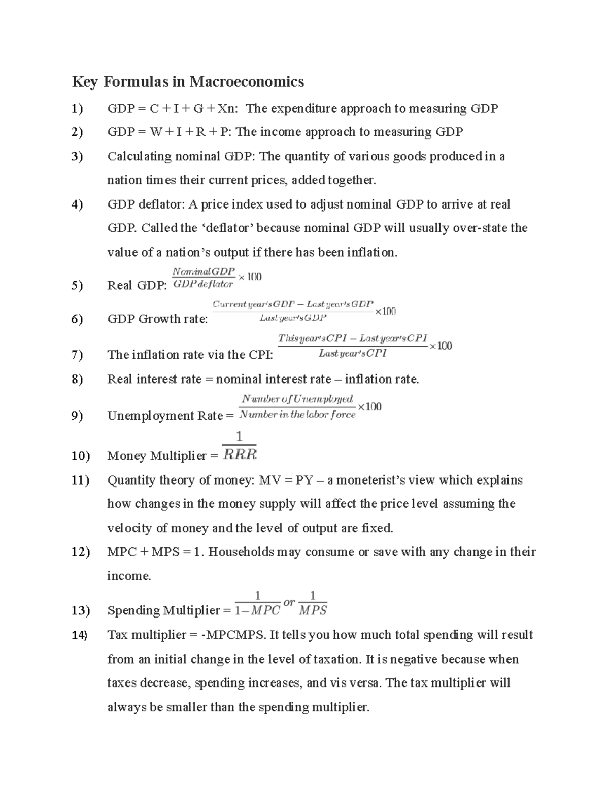 Key Formulas in Macroeconomics - GDP deflator: A price index used to ...