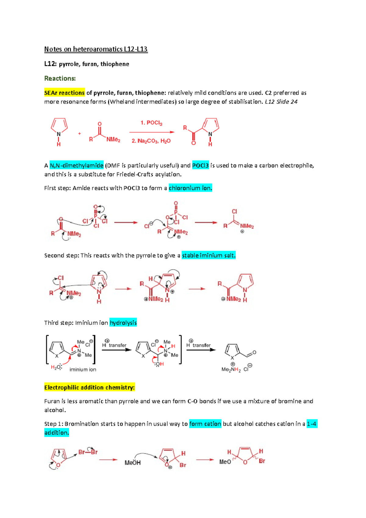 Heteroaroatic Notes - Notes on heteroaromatics L12-L L12: pyrrole ...