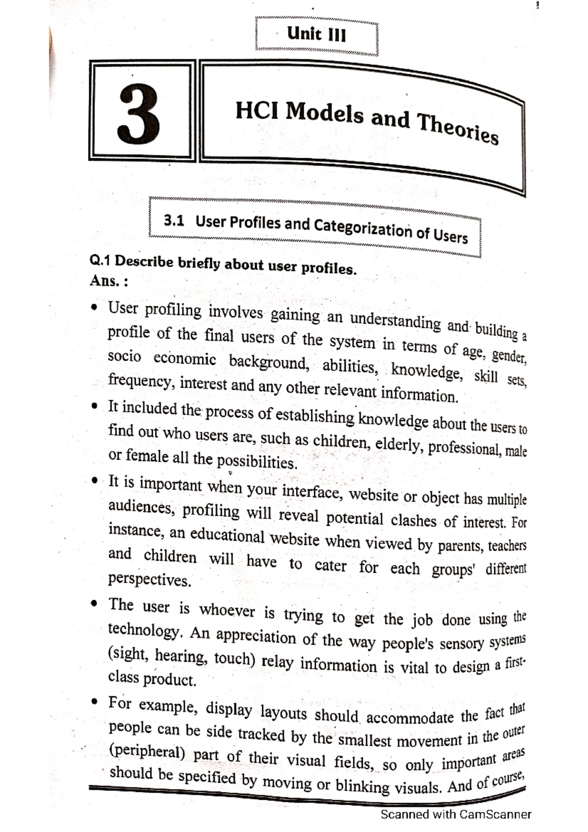 HCI Decode - Unit 3 HCI Models and Theories 3 User Profiles and Categorization of Users Q ...