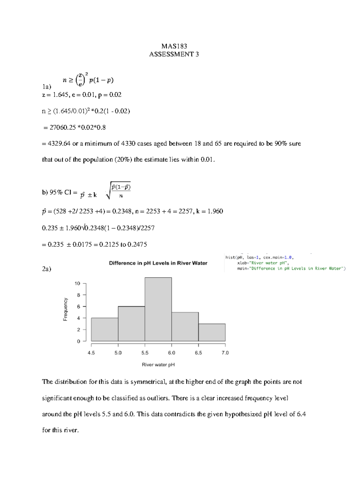 33859999 Assignment 3 - WELL DONE - MAS ASSESSMENT 3 1a) z = 1, e = 0 ...
