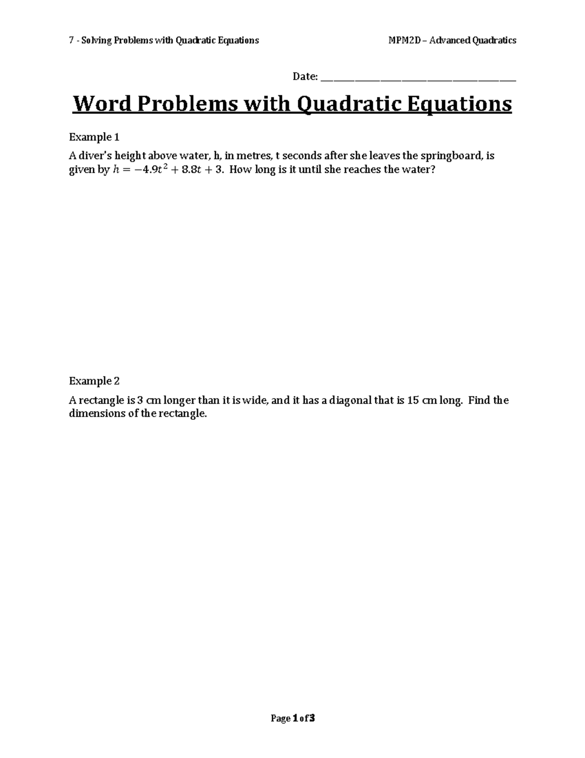 07 - Solving Problems with Quadratic Equations - How long is it until ...