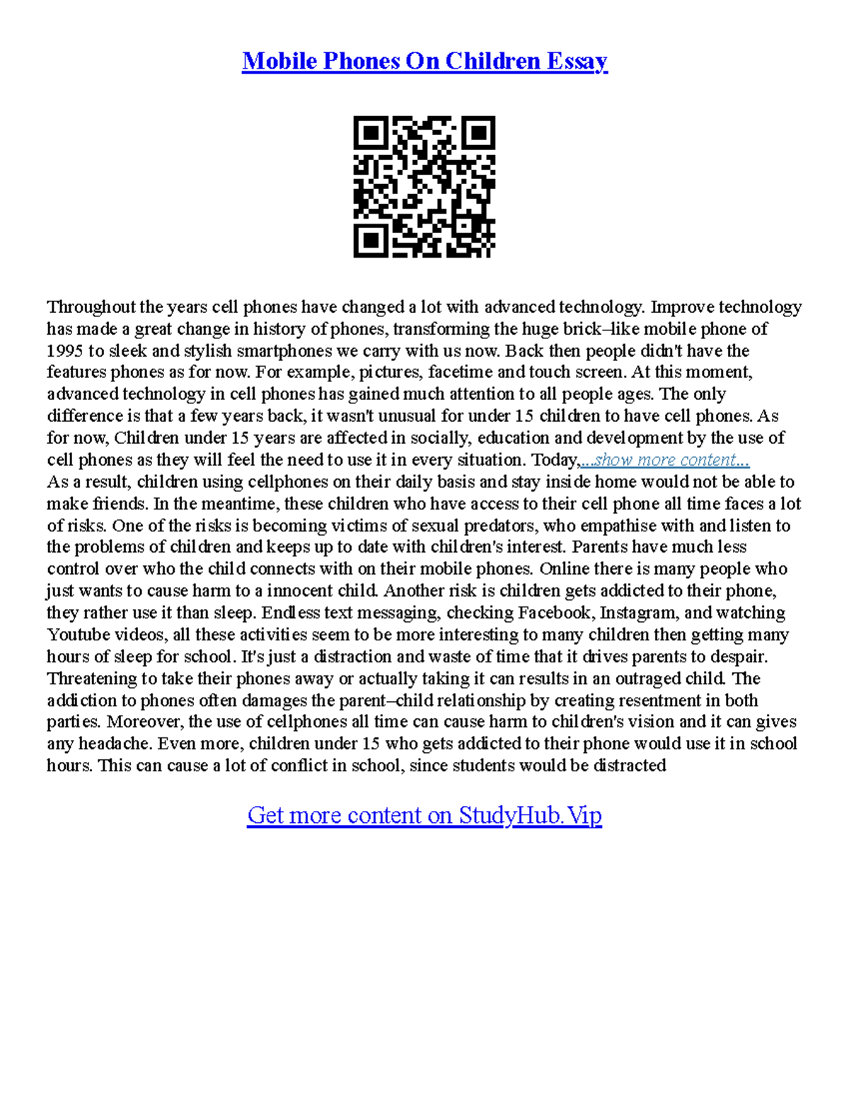 Essay About Cell Phone - Mobile Phones On Children Essay Throughout the ...