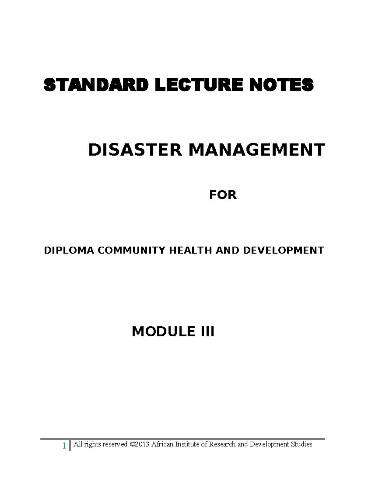 Disaster Management-1-1 - STANDARD LECTURE NOTES DISASTER MANAGEMENT ...