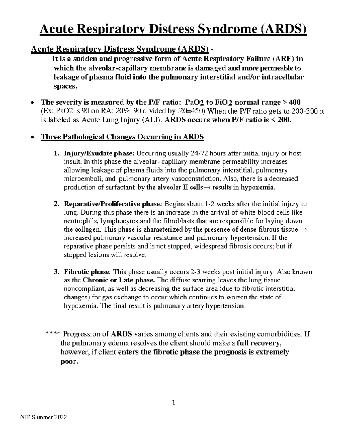 Acute Respiratory Distress Syndrome - • The severity is measured by the ...