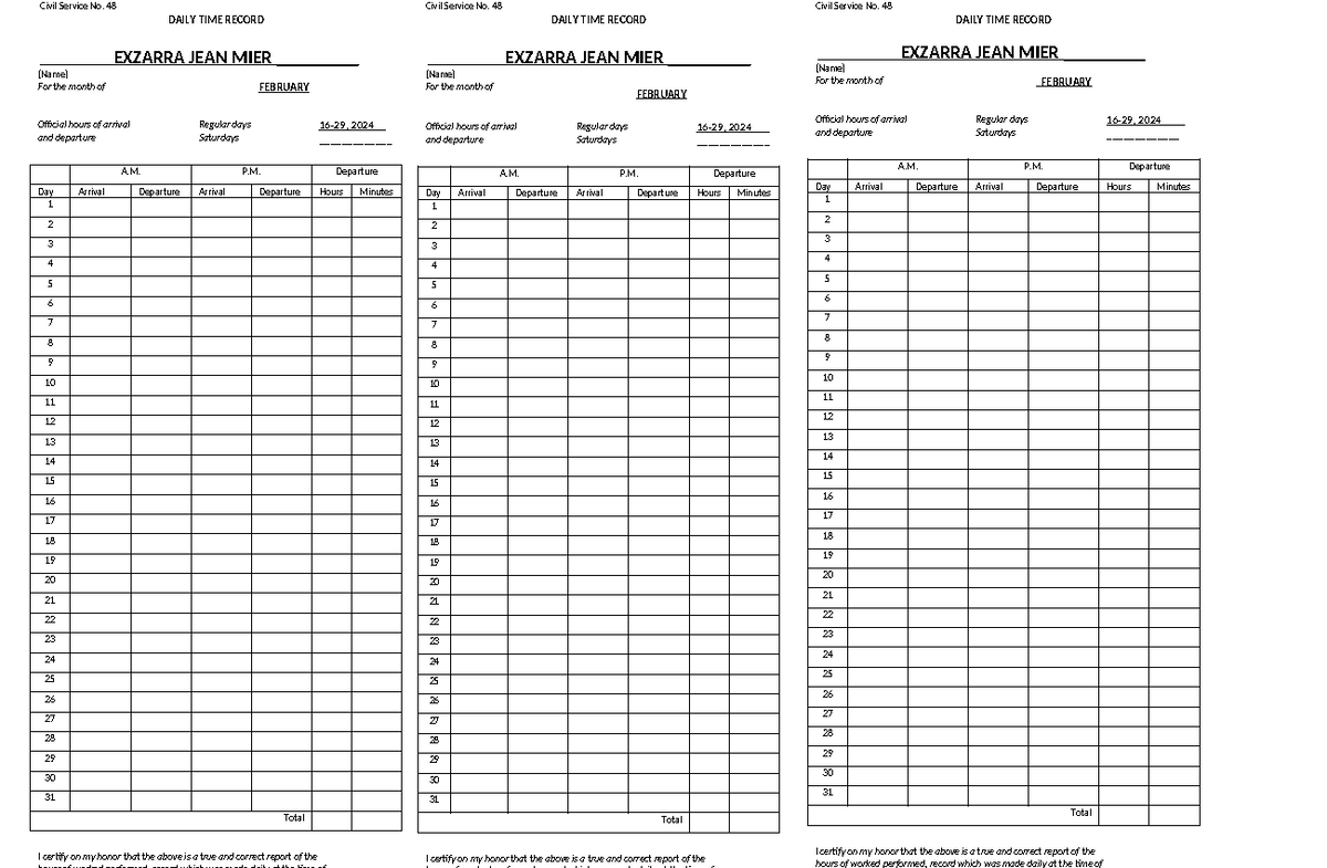 Empty-DTR-Mier - DTR - Civil Service No. 48 DAILY TIME RECORD ...