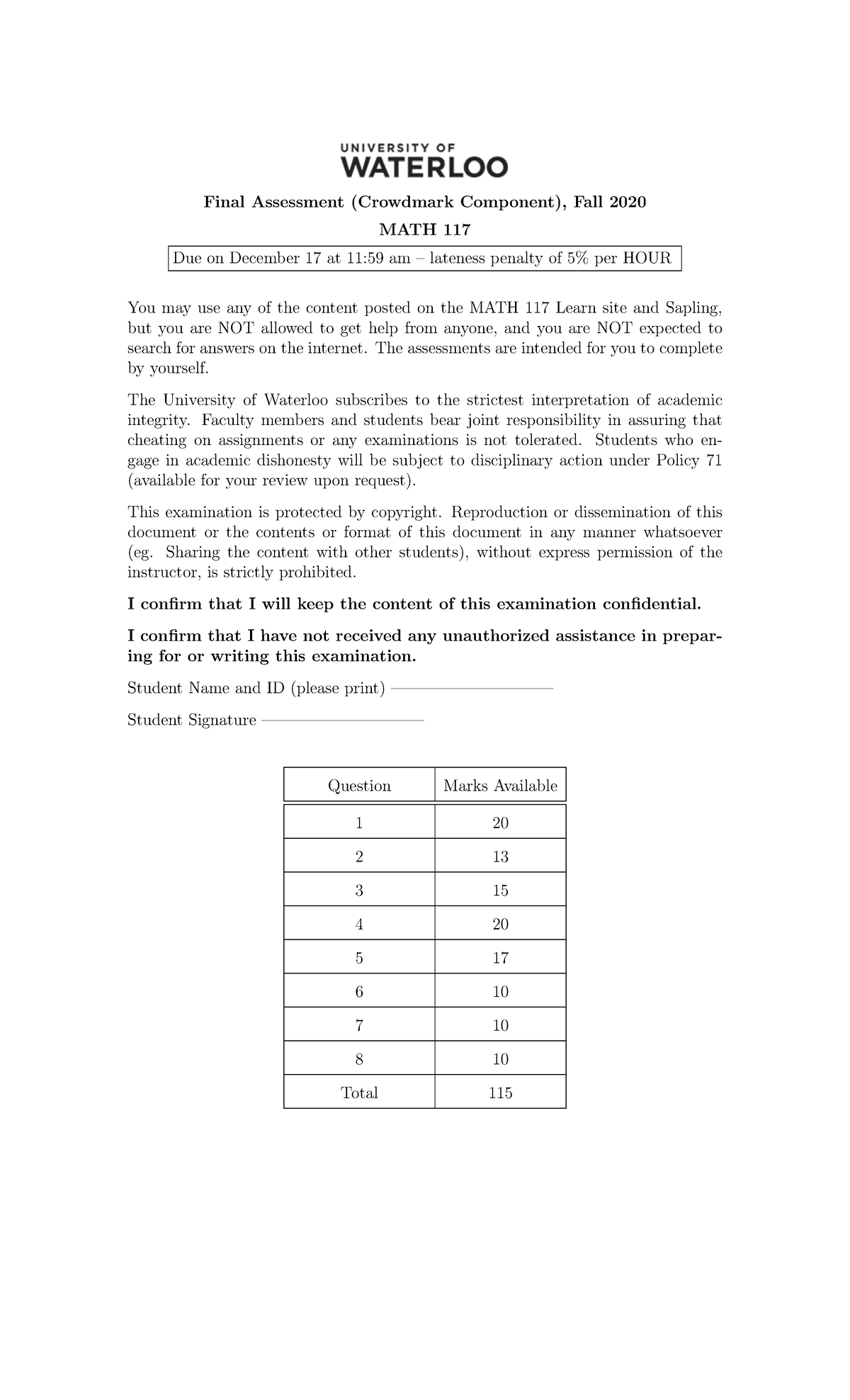 Math117 F 20.Sol[98] - Final Assessment (Crowdmark Component), Fall ...