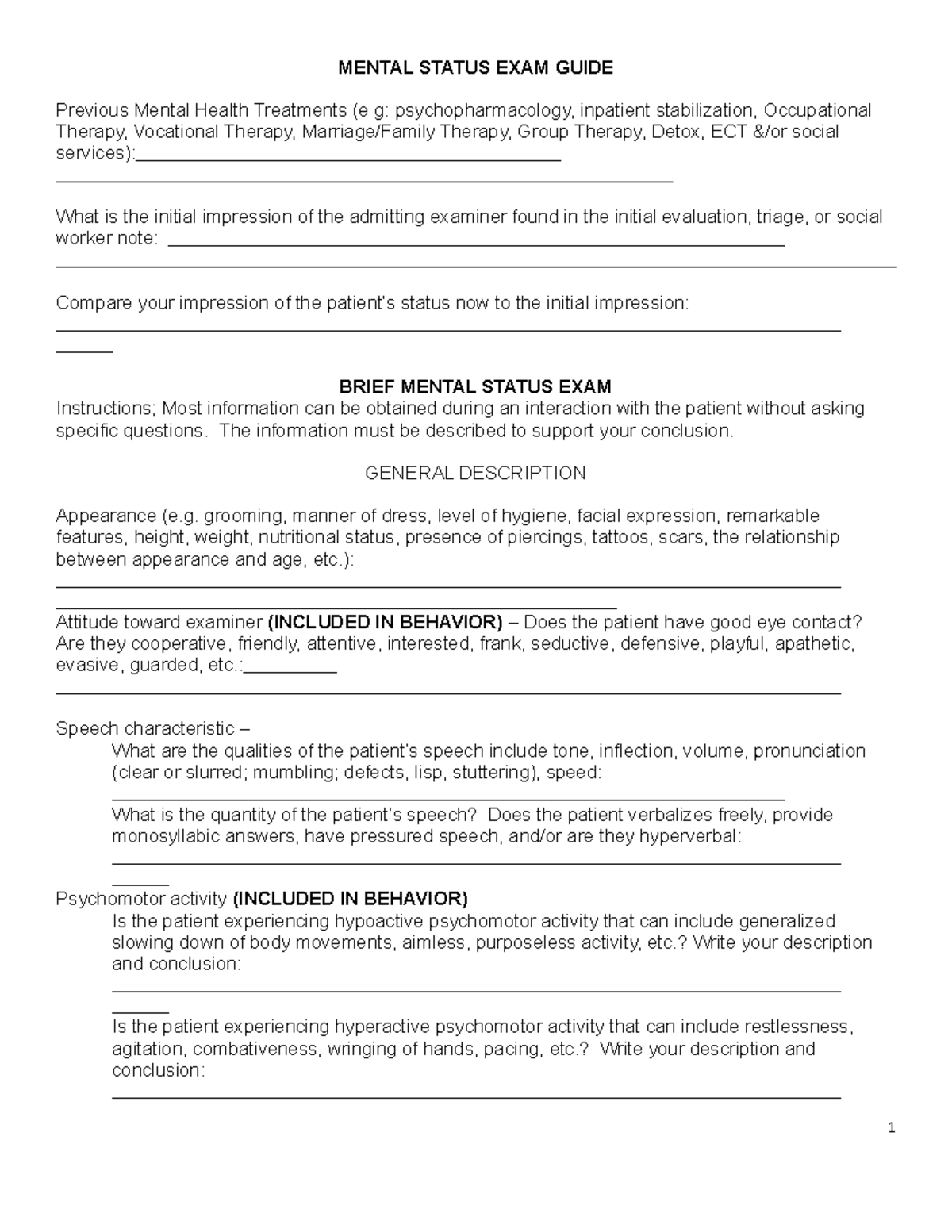 Graduate Mental Status Exam Guide - MENTAL STATUS EXAM GUIDE Previous ...
