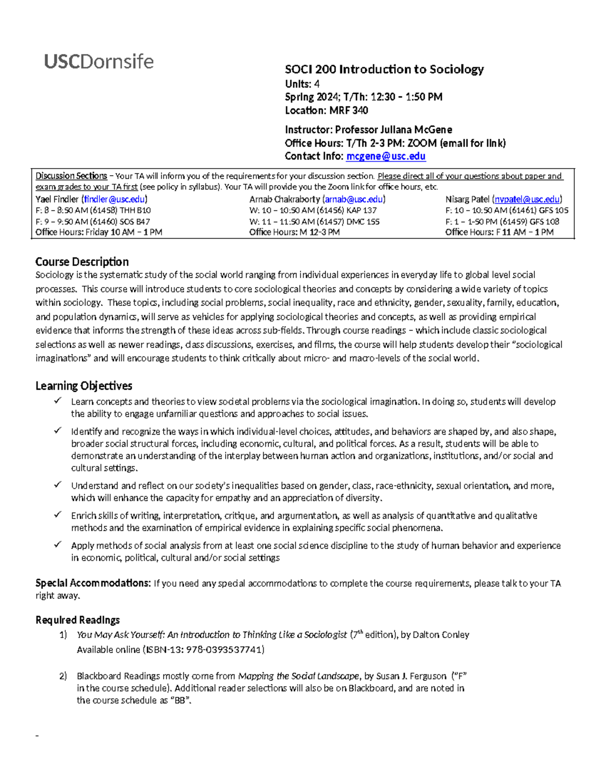 Mc Gene Introduction to Sociology Syllabus Spring 2024(2) - SOCI 200 ...
